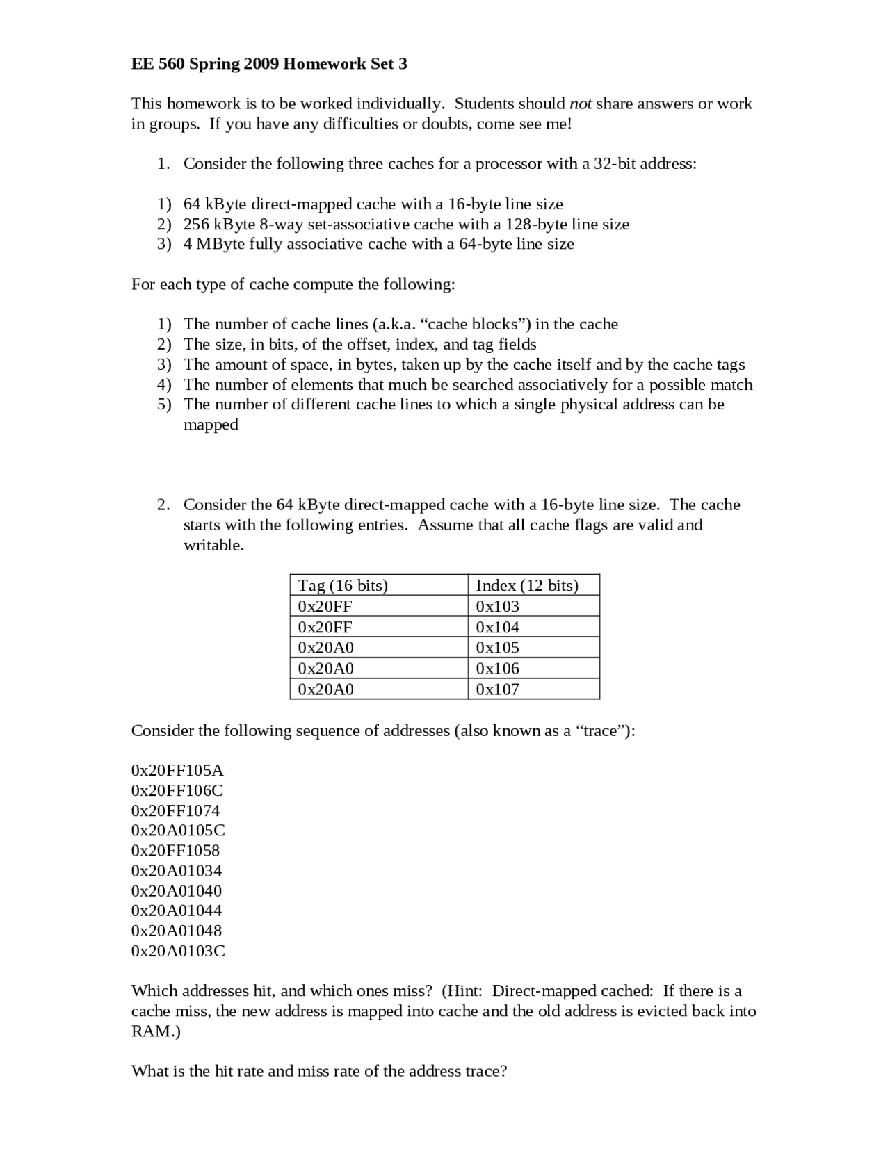 Advanced Computer Architecture Homework Set 3 Ee 560 Docsity
