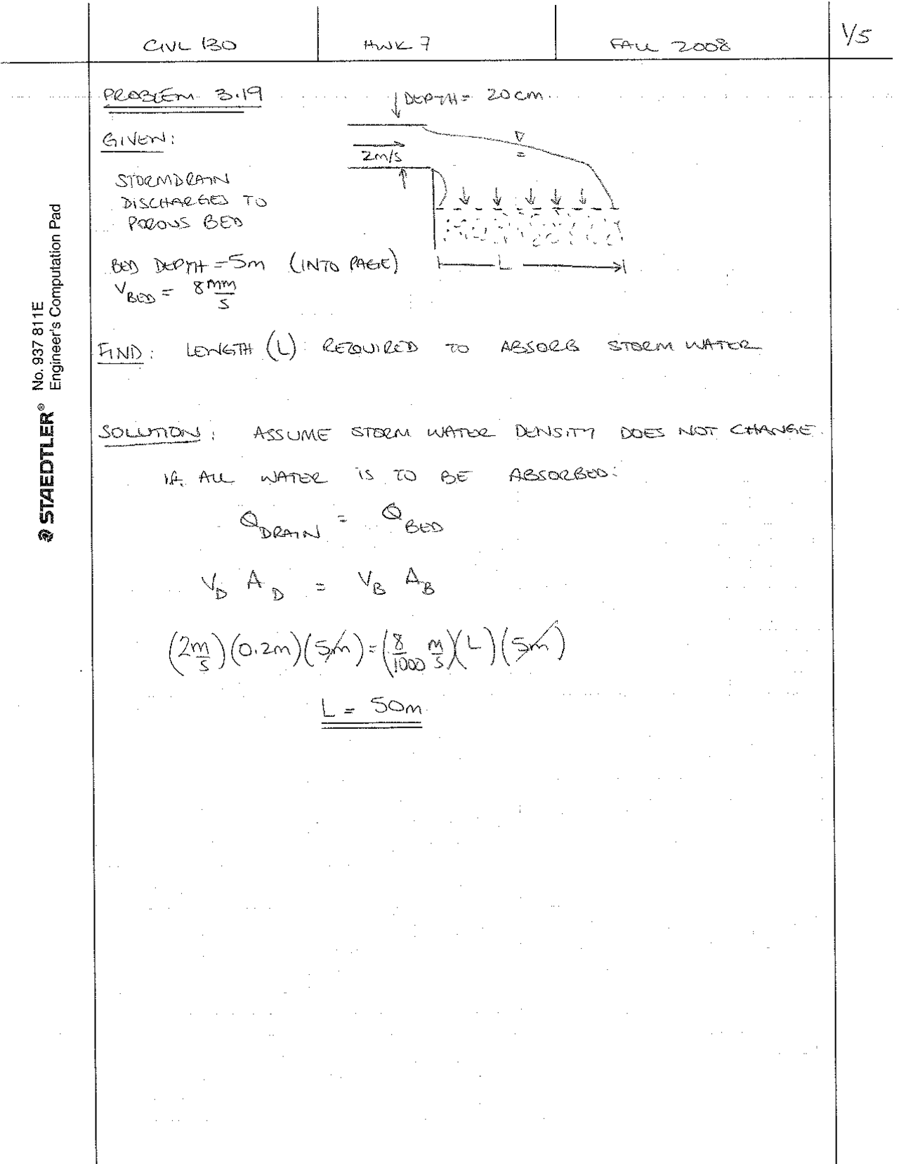 5 Solved Problems on Fluid Mechanics l - Assignment 7 | CIVL 130 - Docsity