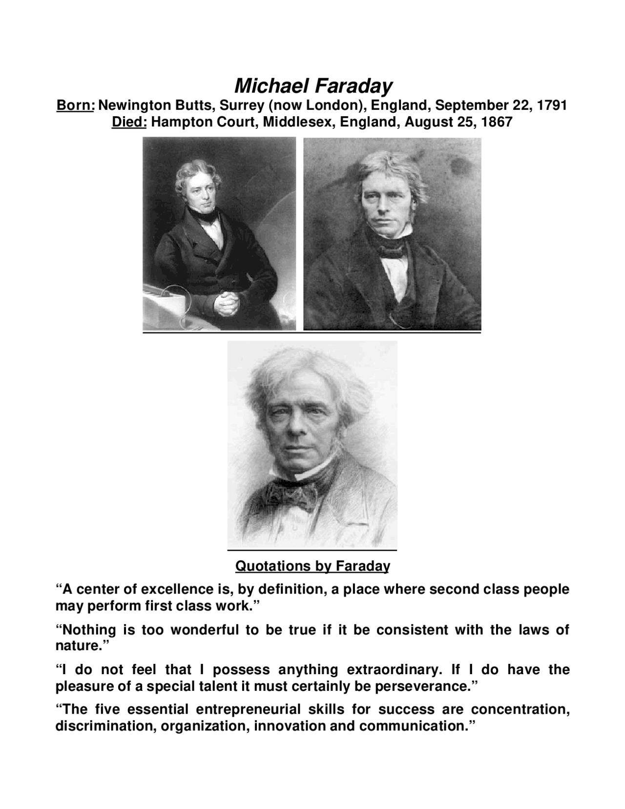 Notes on Michael Faraday - Electromagnetic Fields | EE 301 - Docsity