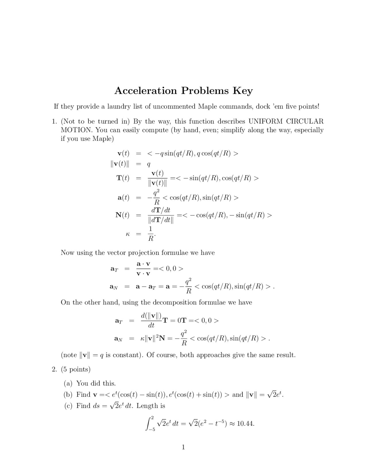 5 Solved Acceleration Problems On Calculus Iii Ma 113 Docsity