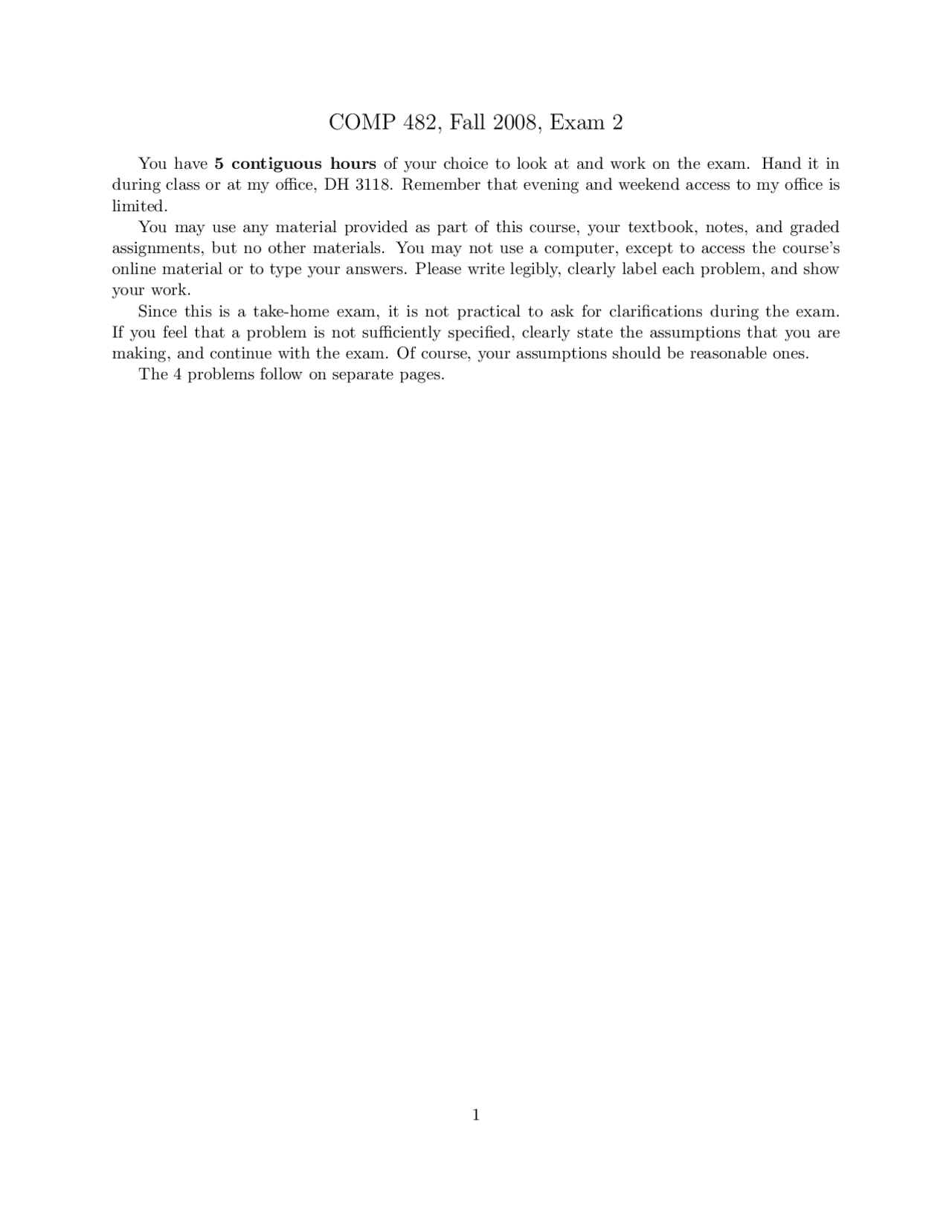 4 Problems On Design And Analysis Of Algorithms Examination 2 Comp 482 Docsity