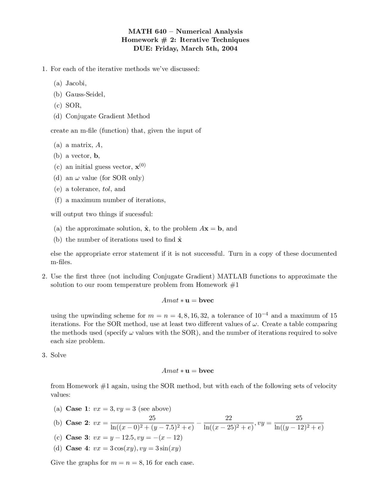 Iterative Techniques In Numerical Analysis Assignment 2 Math 640 Docsity