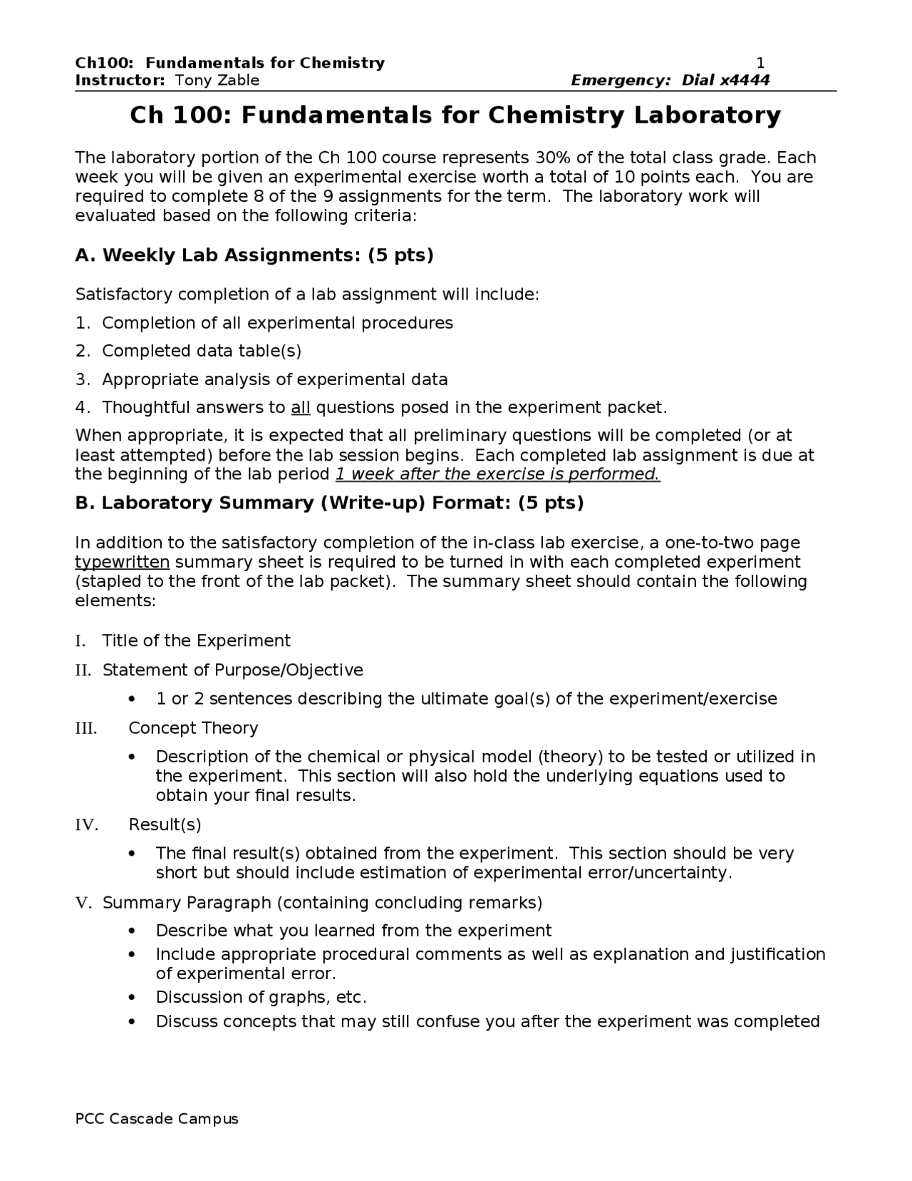 Lab 6: Fundamental for Chemistry Laboratory | CH 100 - Docsity