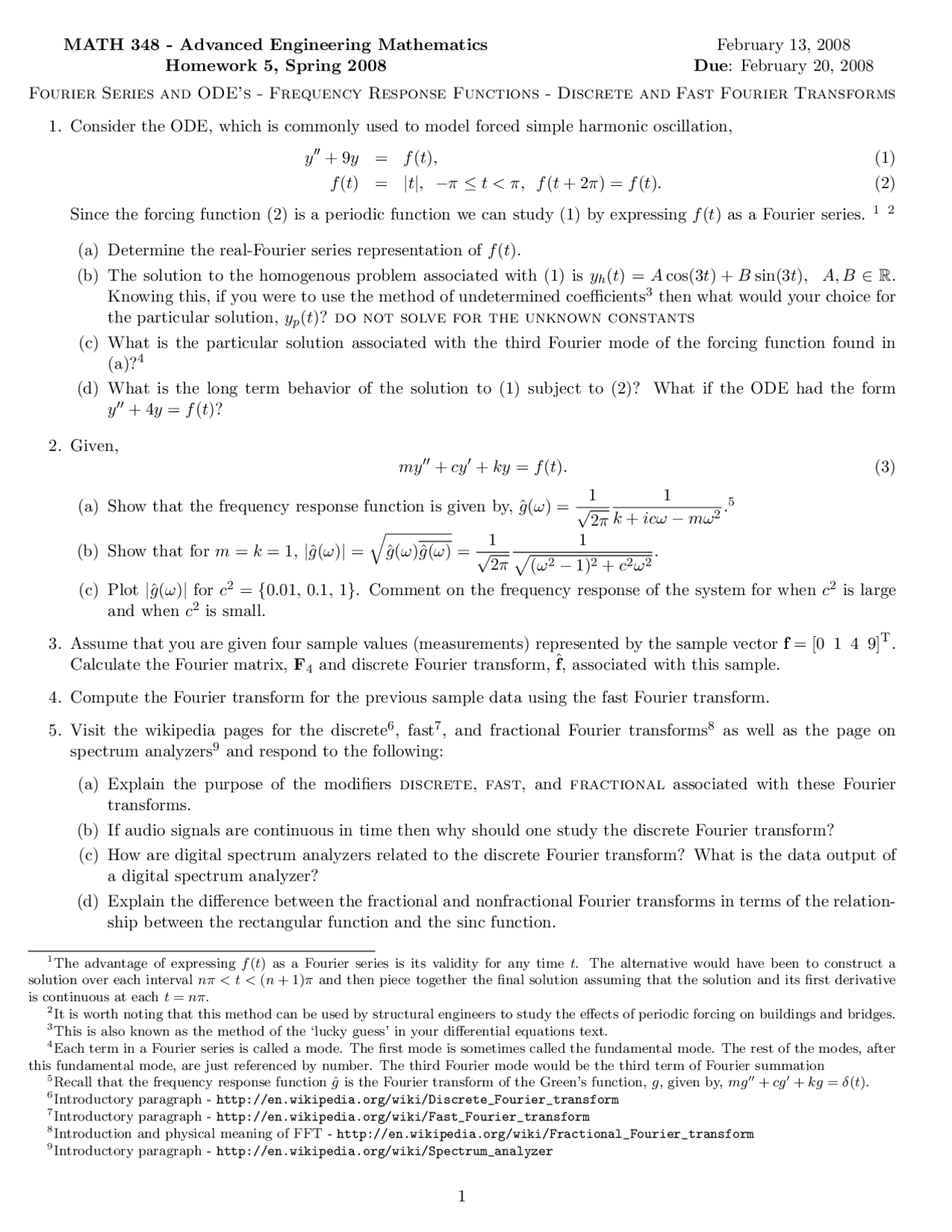 Advanced Engineering Mathematics Problem Set 5 Math 348 Docsity