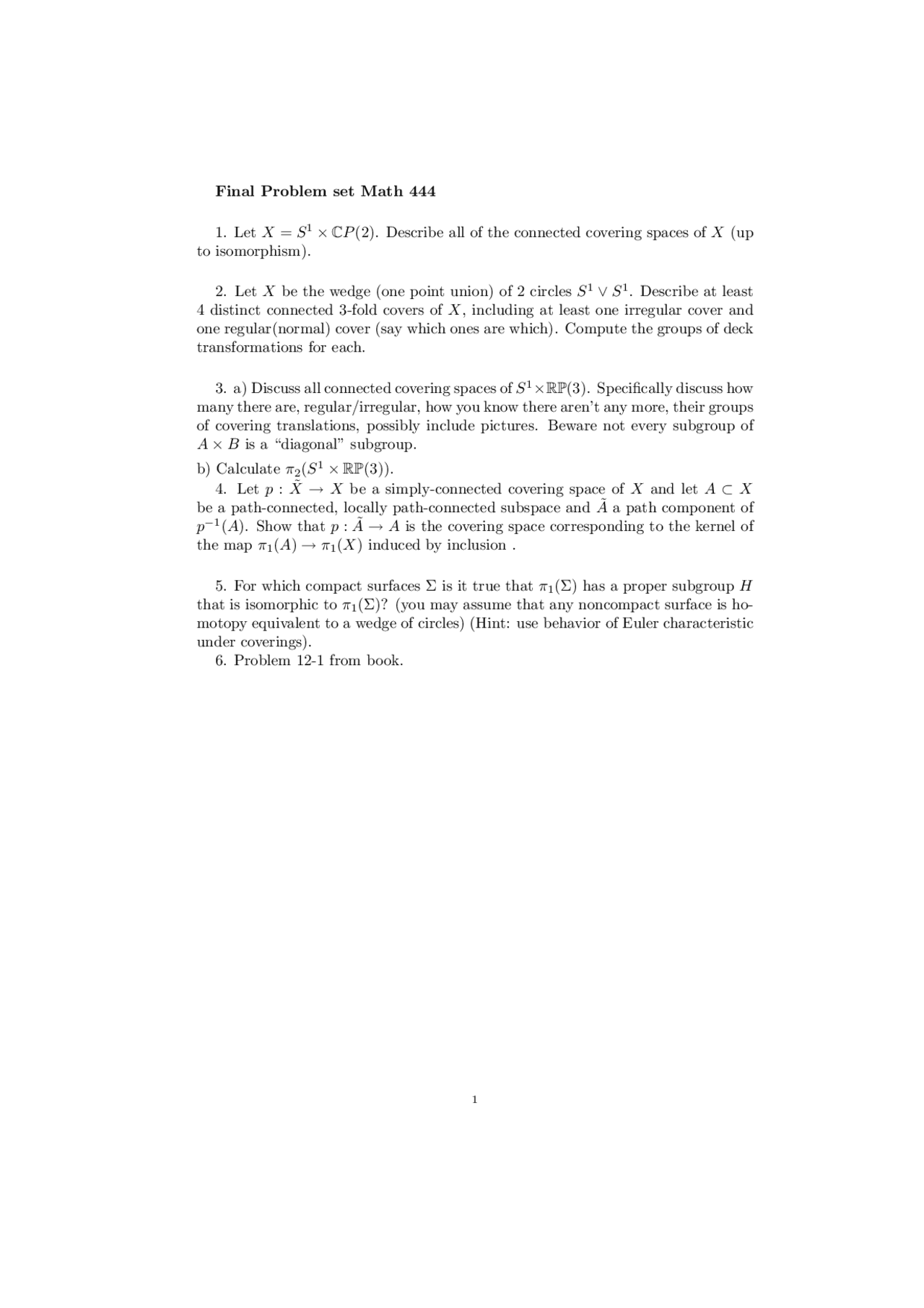 Final Exam Problem Set Geometric Topology Math 444 Docsity