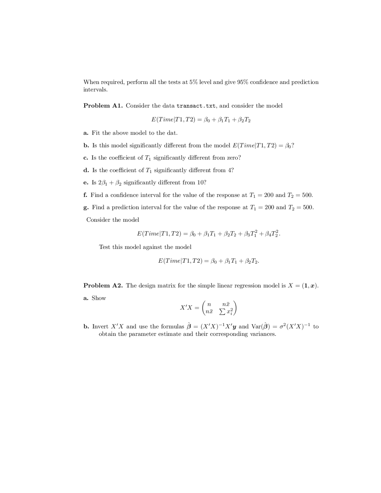 Assignment Problems on Intermediate Data Analysis | MATH 439 - Docsity
