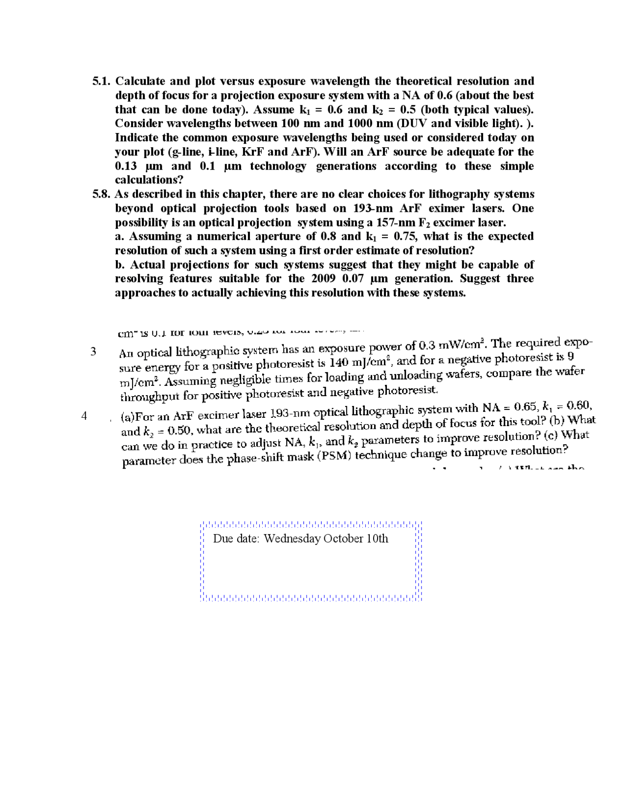 Practice Problem Set 3 For Vlsi Technology Fabrication Ee 439 Docsity