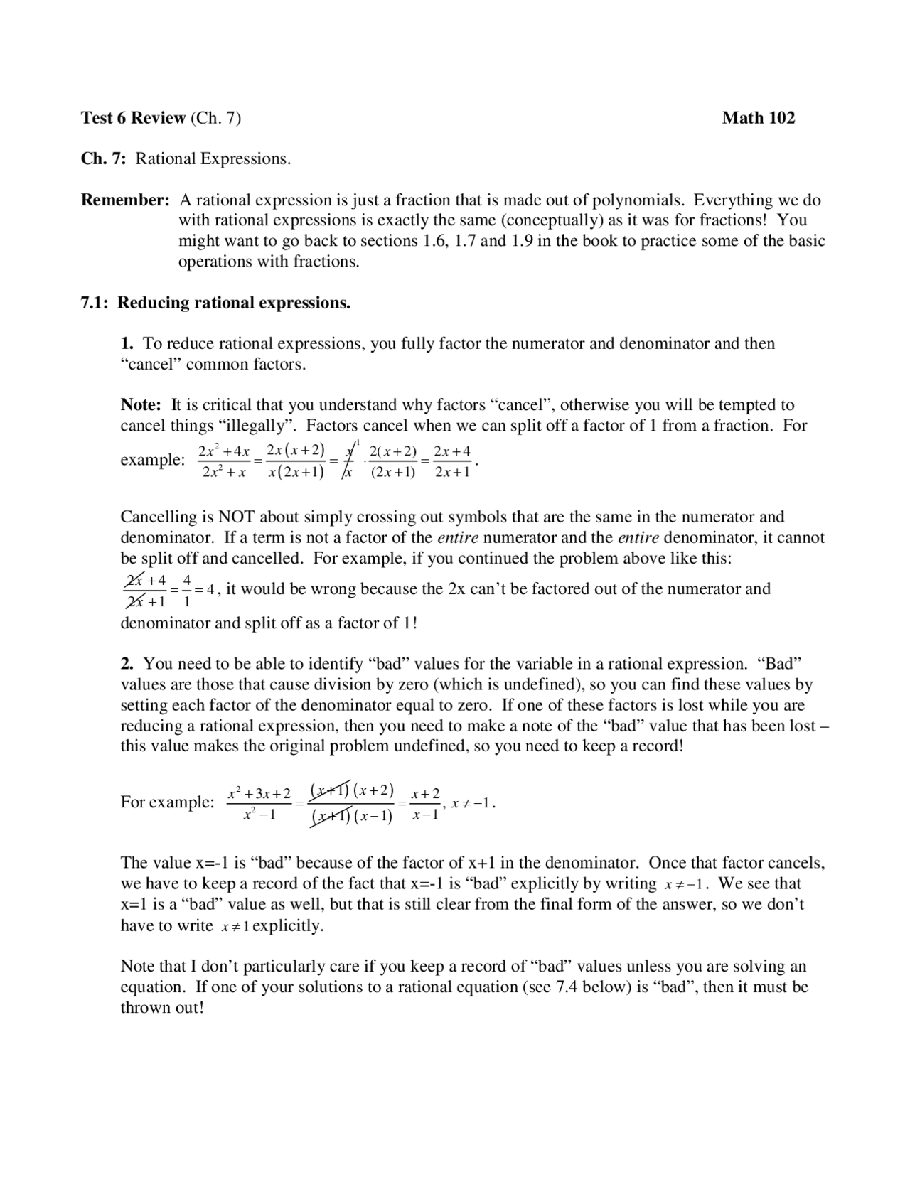 Test 6 Review Elementary Algebra Part Ii Math 108 Docsity