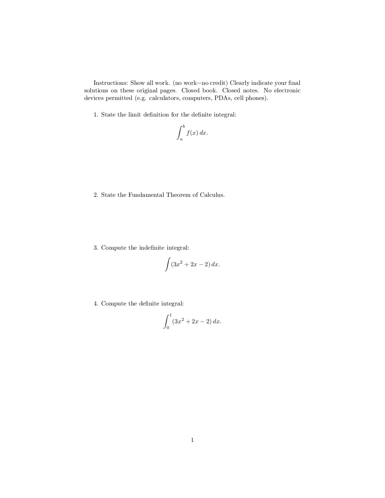 20 Questions On Calculus I Exam Math 151 Docsity