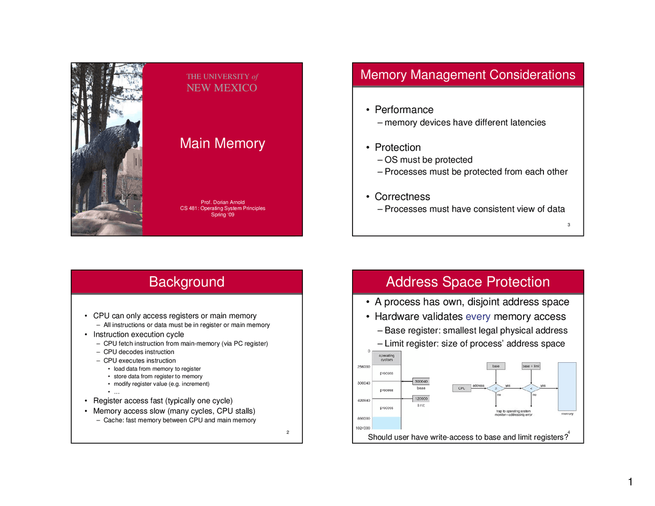 Memory Management Considerations Lecture Slides Cs 481 Docsity