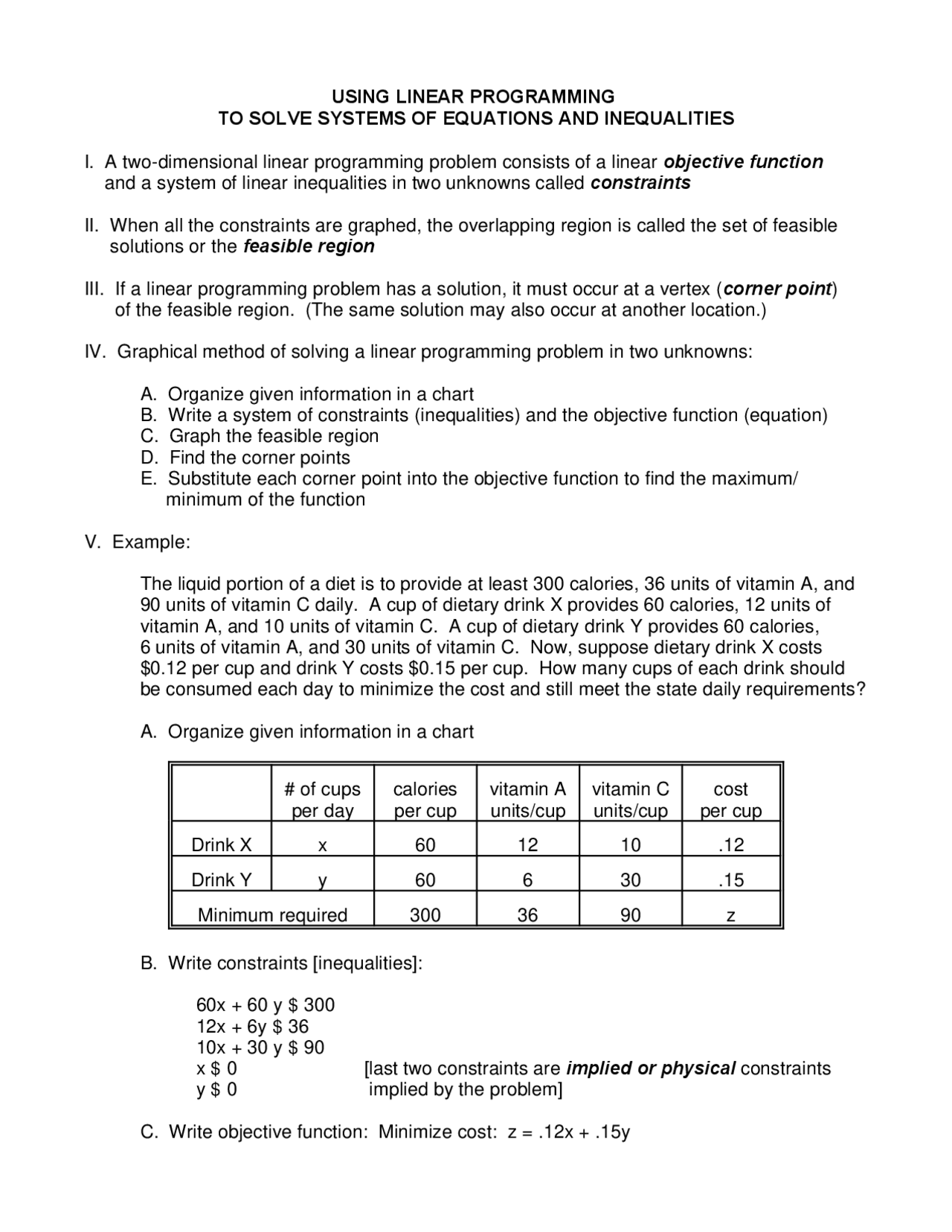 Using Linear Programming to Solve Systems of Equations and Inequalities ...
