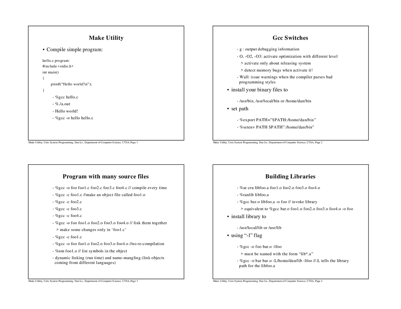 Make Utility, Gcc Switches - Lecture Slides | CS 5363 - Docsity