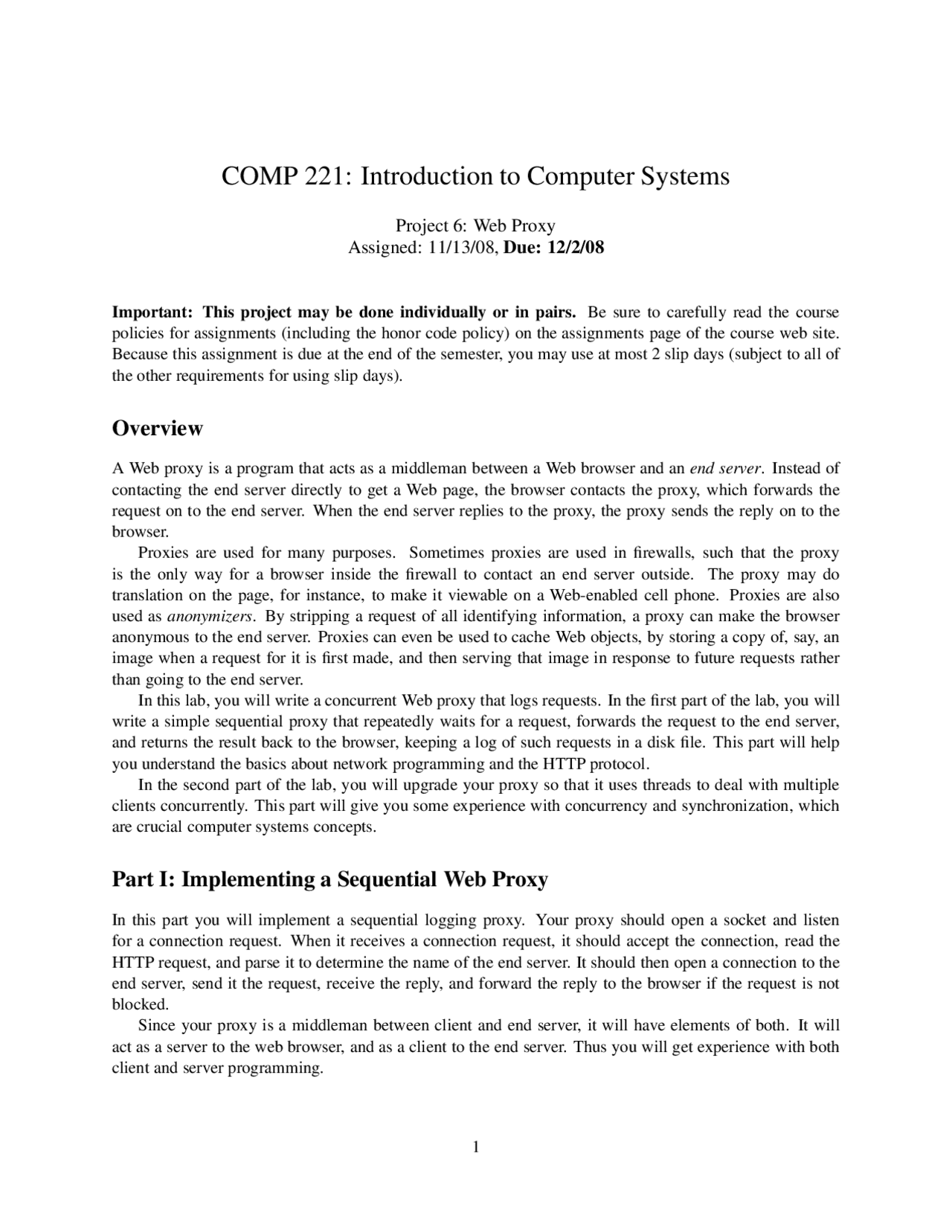 Web Proxy - Introduction to Computer Systems - Project | COMP 221 ...