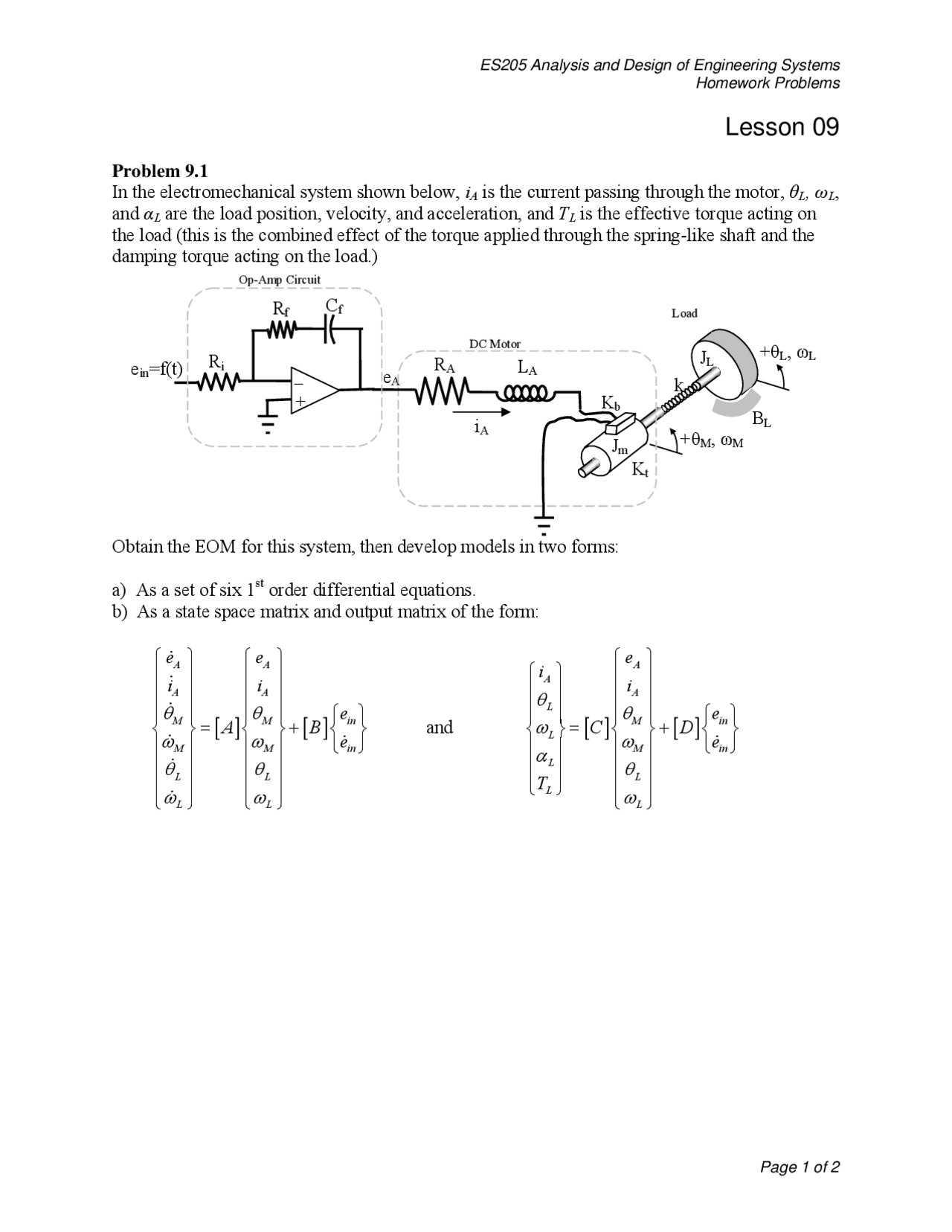Homework Problems on Analysis and Design of Engineering Systems | ES ...