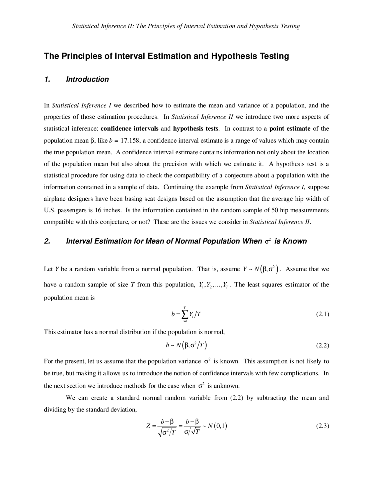 The Principles Of Interval Estimation And Hypothesis Testing Handout