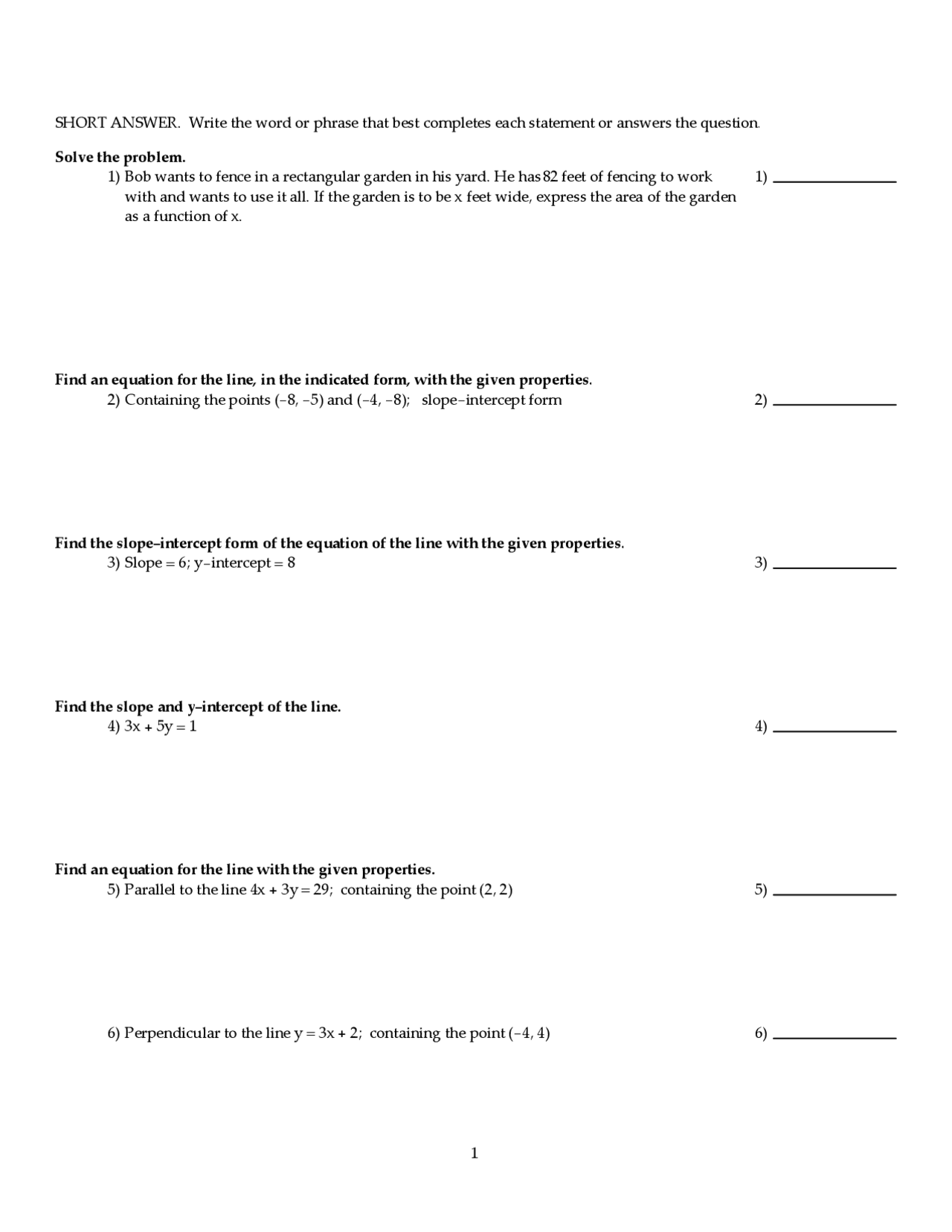 Problems With Answer Key College Algebra Math 1111 Docsity