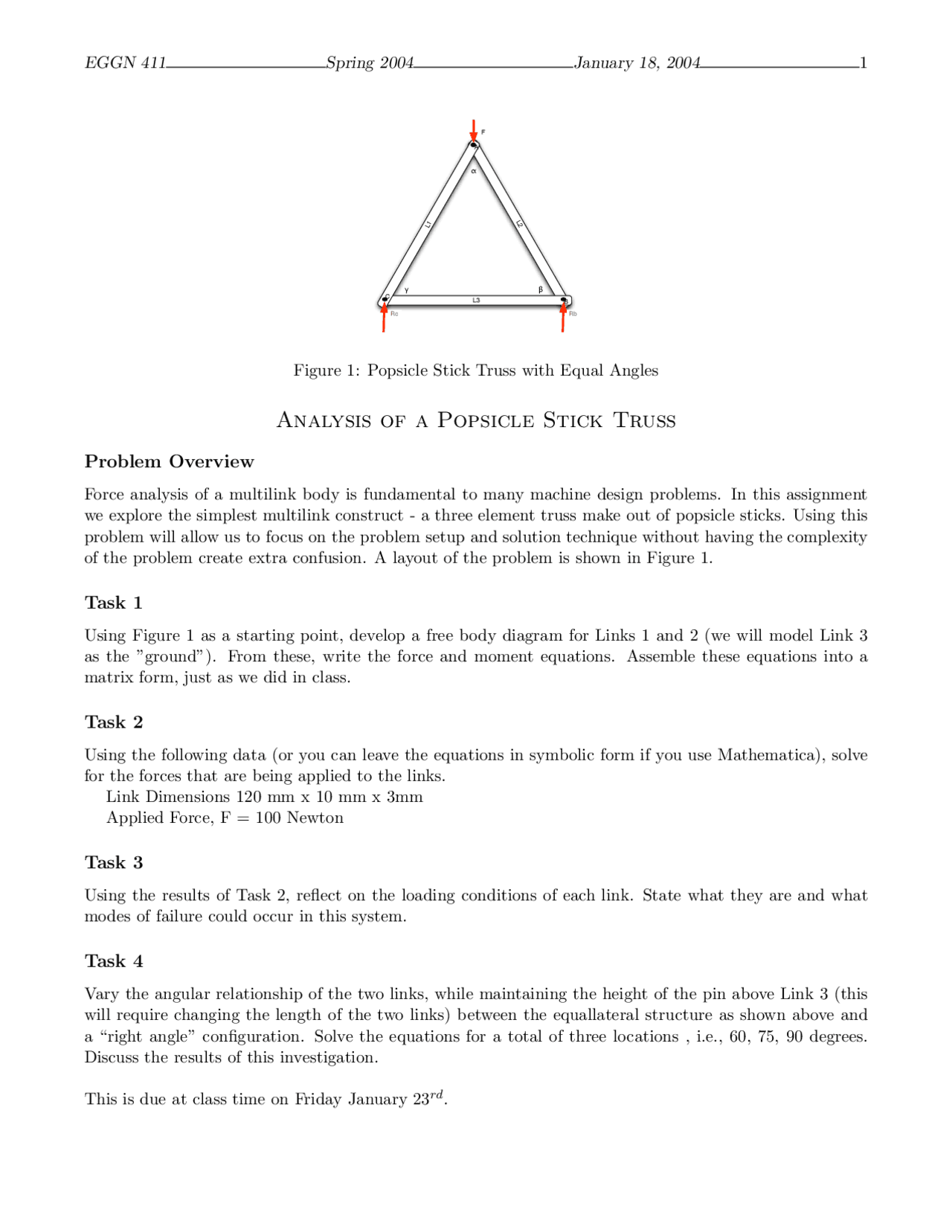 Assignment For Analysis Of A Popsicle Stick Truss Eggn 411 Docsity