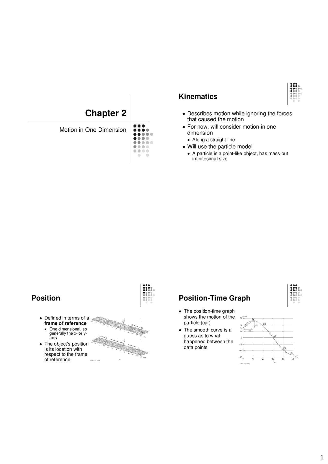 Motion In One Dimension General Physics Phys 201 Docsity