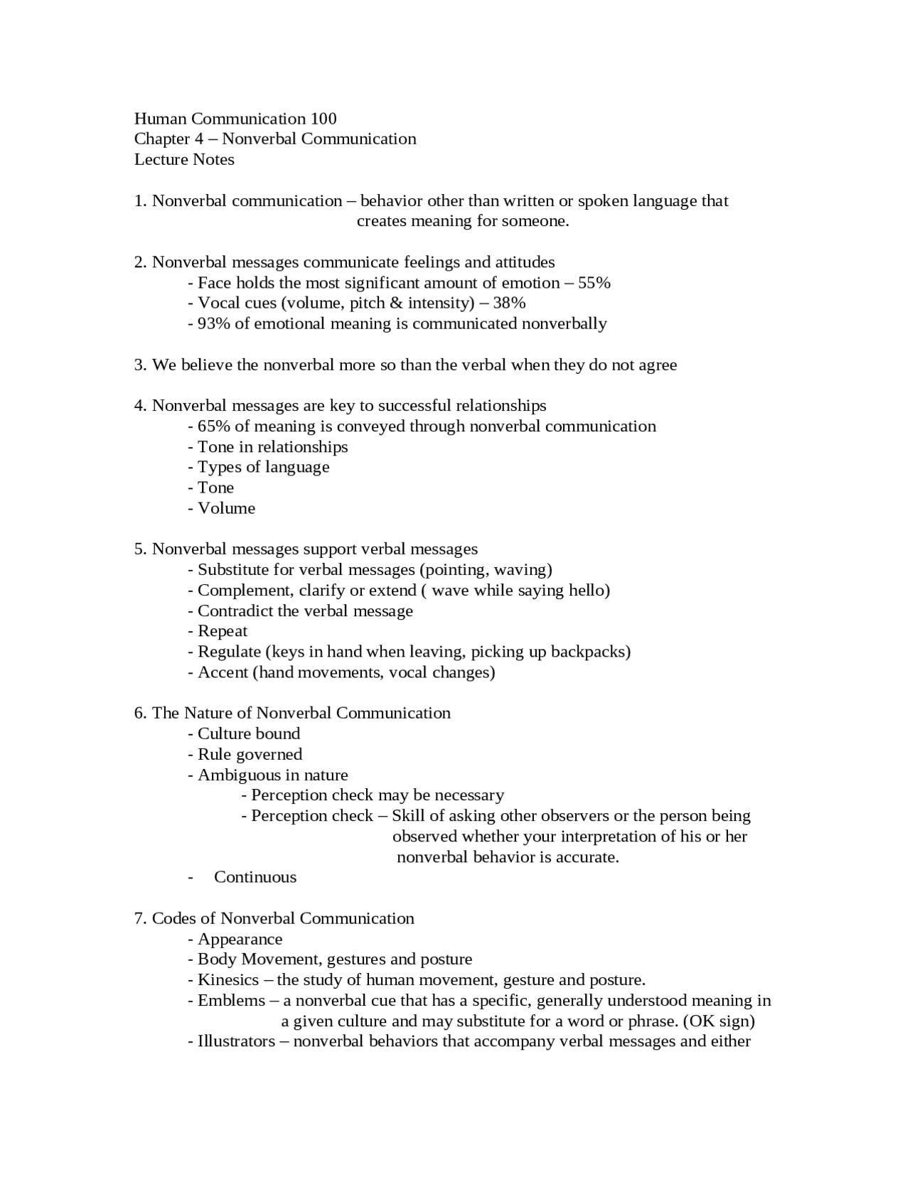 Nonverbal Communication Introduction To Human Communication Hcom 100 Docsity