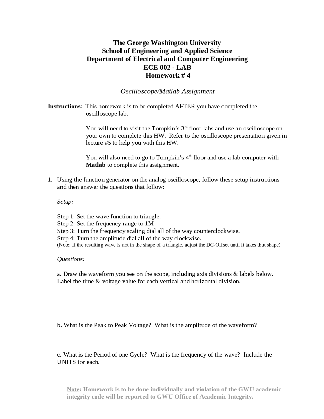 Oscilloscope And Matlab Assignment Laboratory Ece 002 Docsity