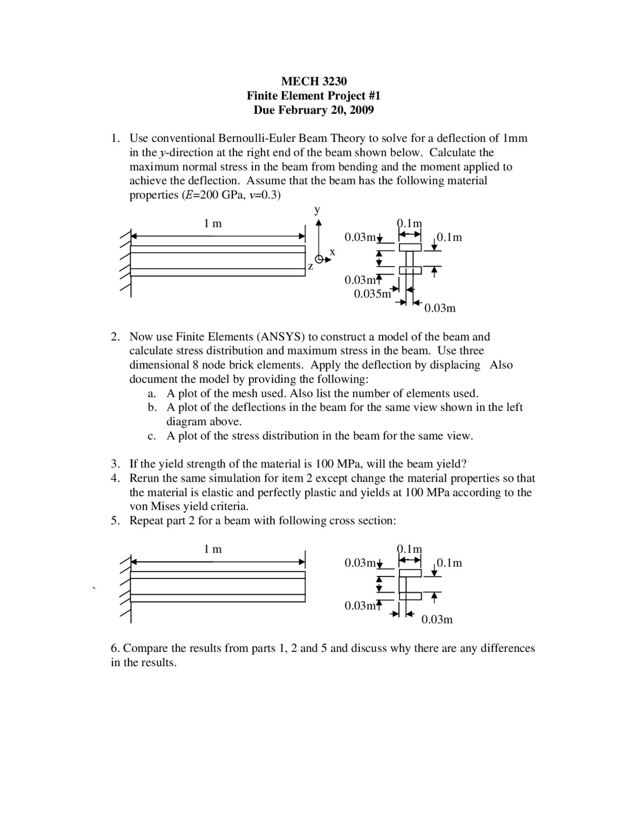 Finite Element Project 1 Machine Design Mech 3230 Docsity