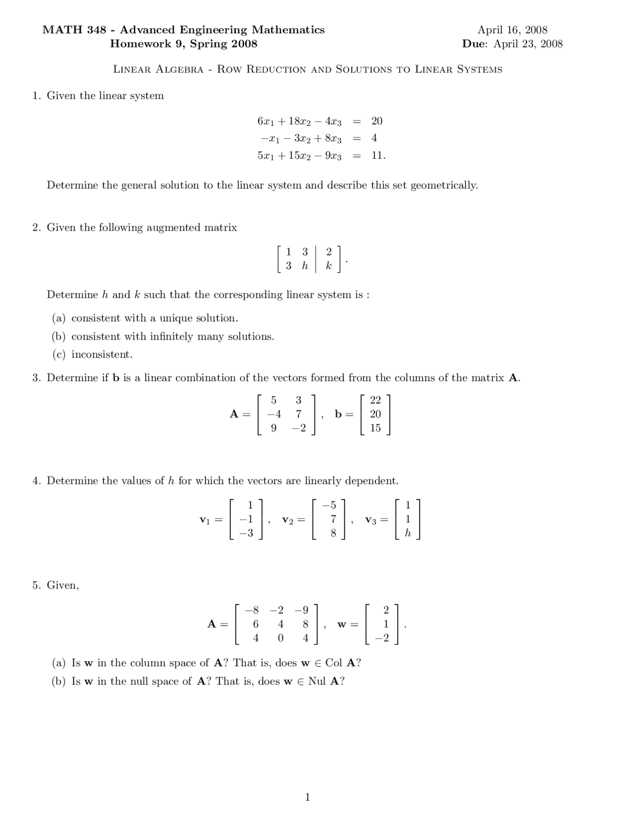 Advanced Engineering Mathematics Homework 9 Math 348 Docsity