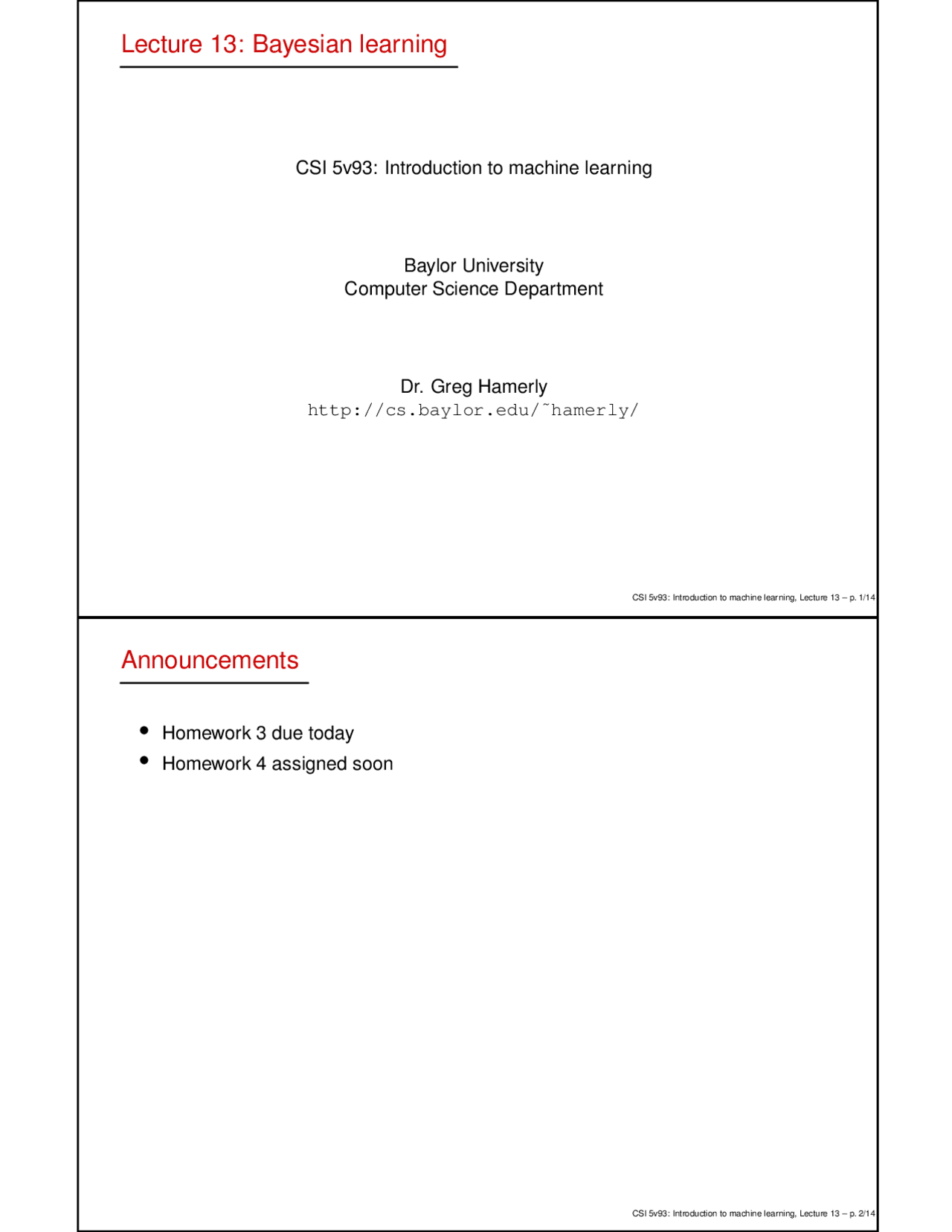 Lecture Slides On Bayesian Learning Advanced Software Engineering