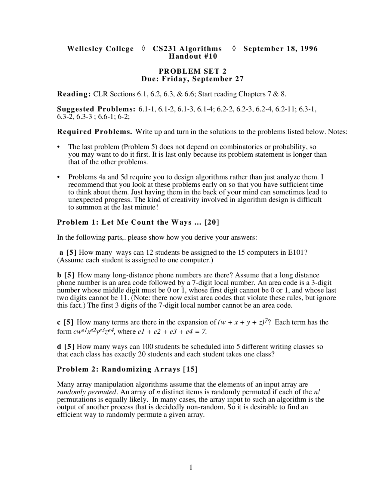 Problems On Fundamental Algorithms Problem Set 12 Cs 231 Docsity