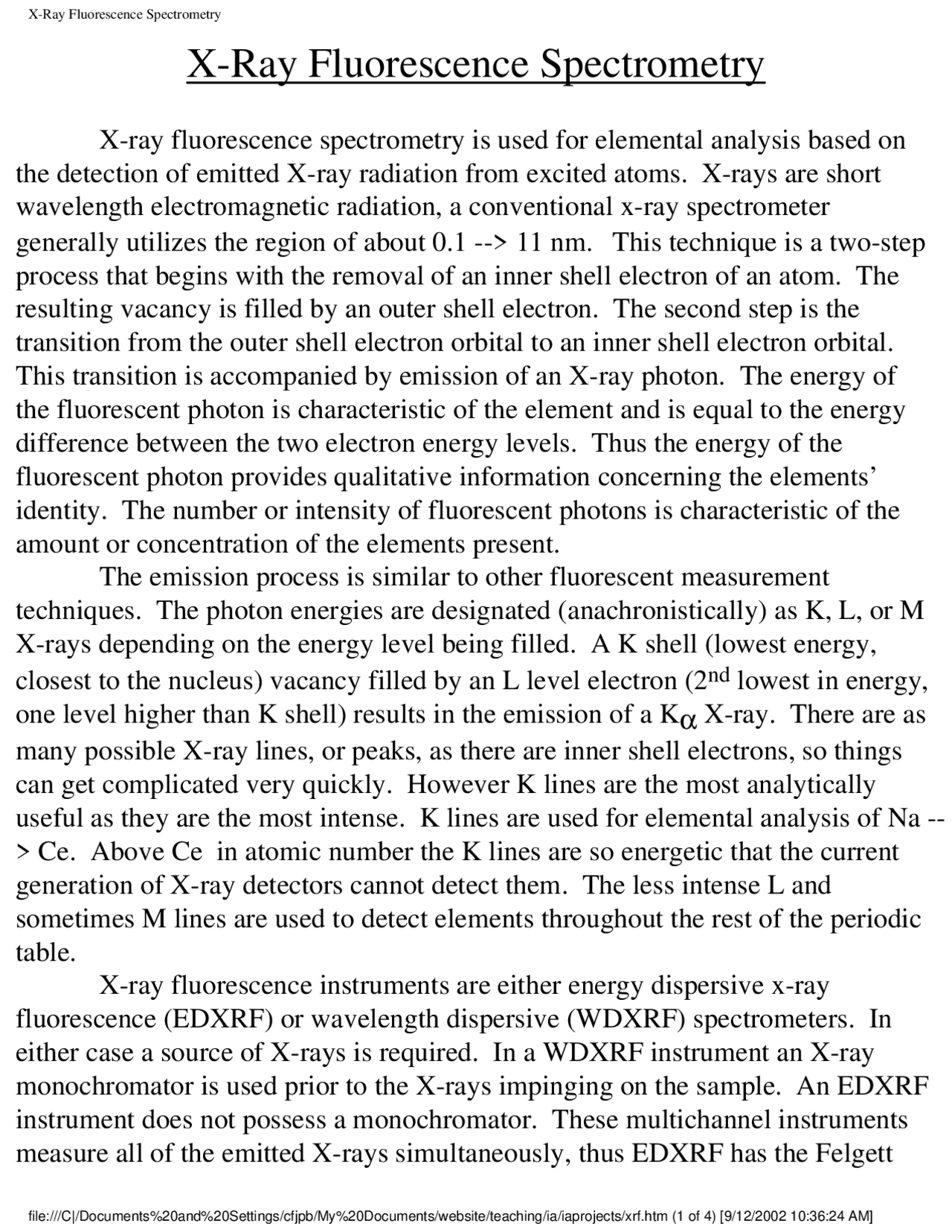 Notes On X Ray Fluorescence Spectrometry Instrumental Analysis Chm
