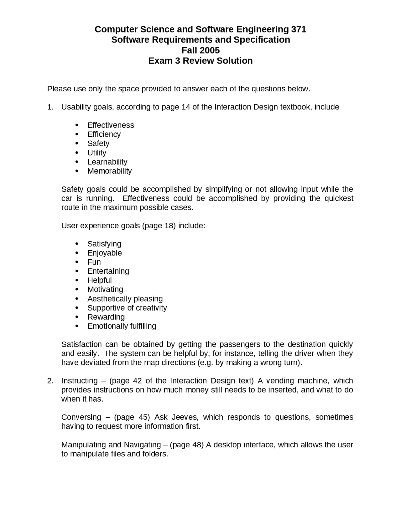 Exam 3 Review Solutions Software Requirements And Specification Csse 371 Docsity