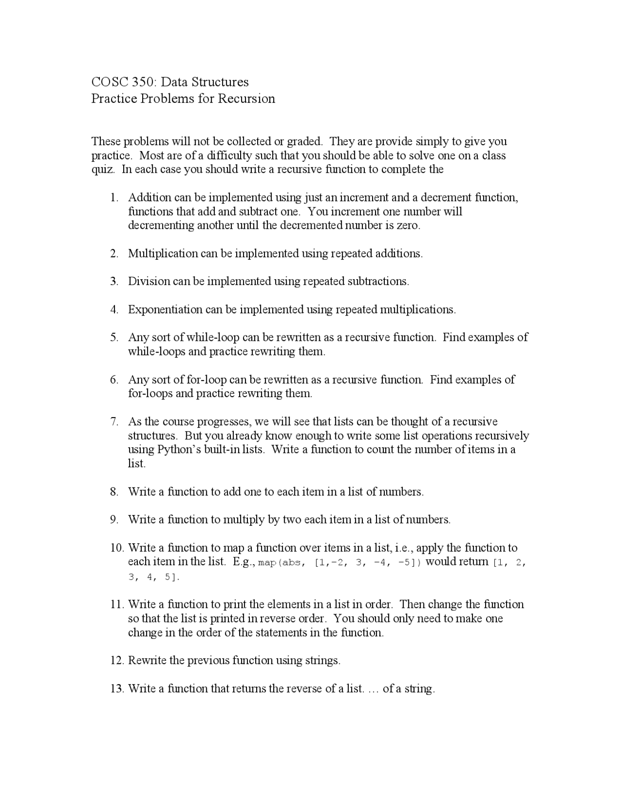 Practice Problems For Recursion Data Structures Cosc 350 Docsity 5842