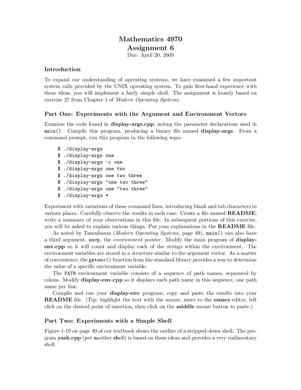 Solved Assignment 6 Principles Of Operating Systems Mat 4970 Docsity