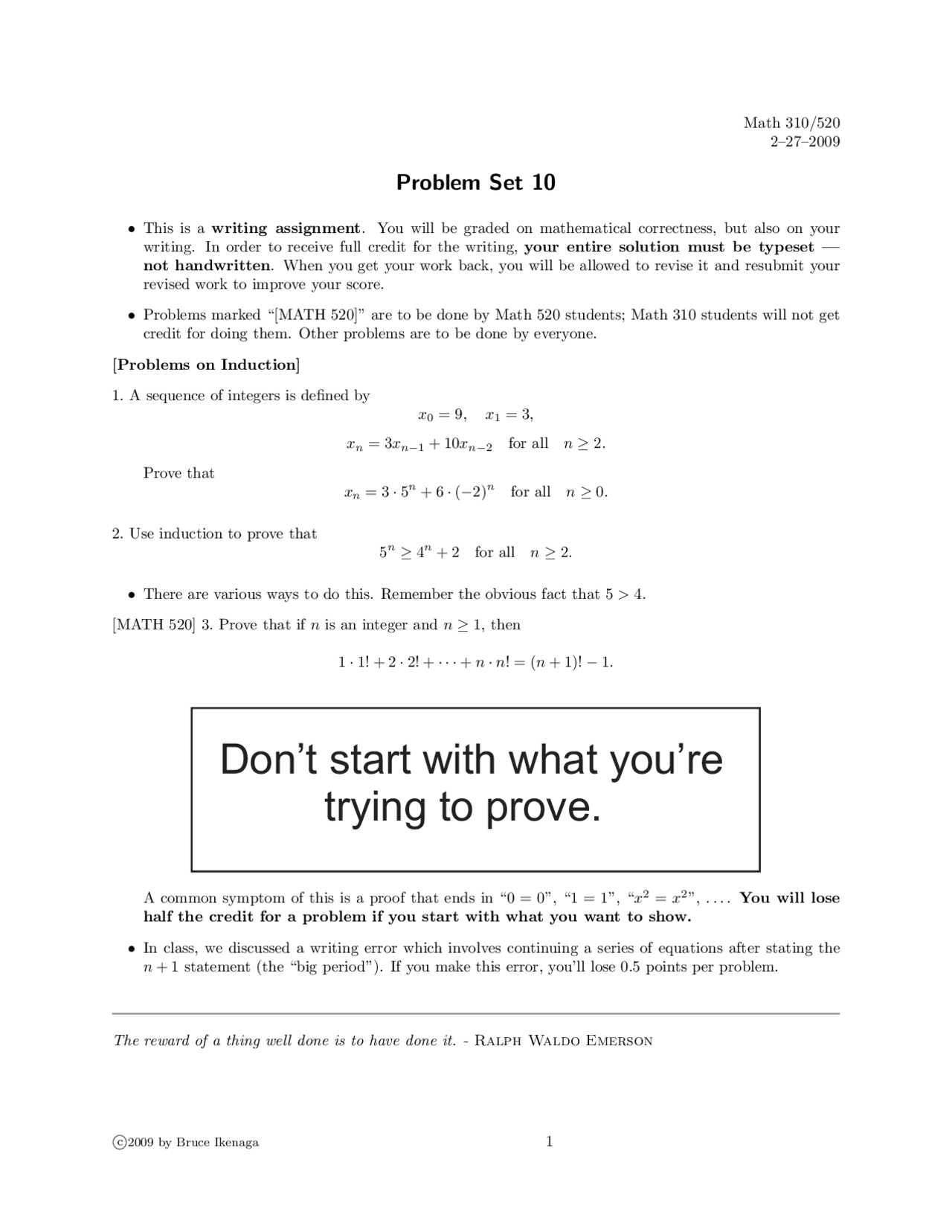 Introduction To Mathematical Proof Problem Set 10 Math 310 Docsity