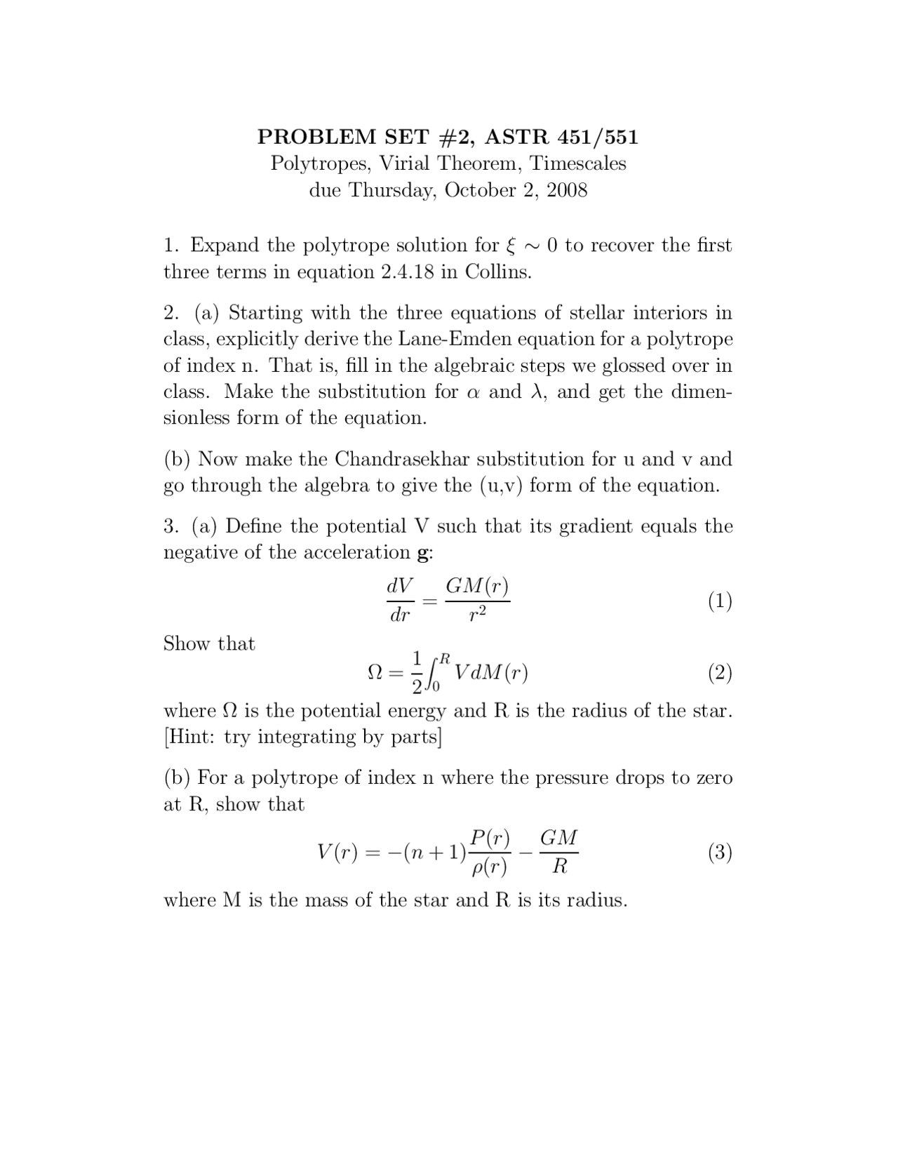 Problem Set 2 For Astrophysics I Sun And Stars Astr 451