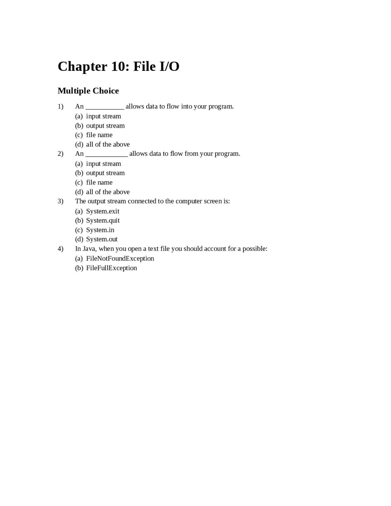 Introduction To Computer Programming Exam Csc 3405 Docsity