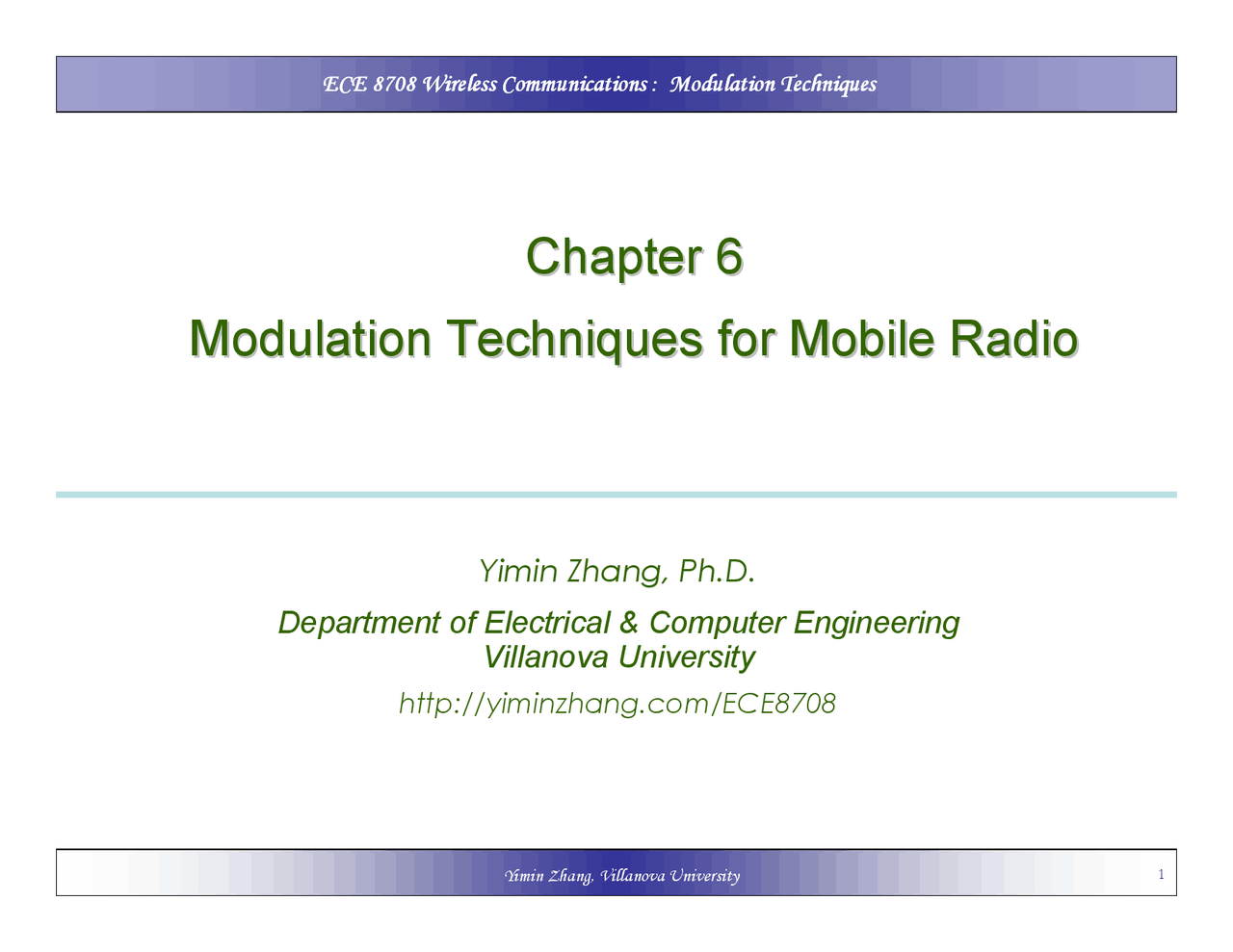 Modulation Techniques For Mobile Radio Lecture Notes Ece 8708 Docsity