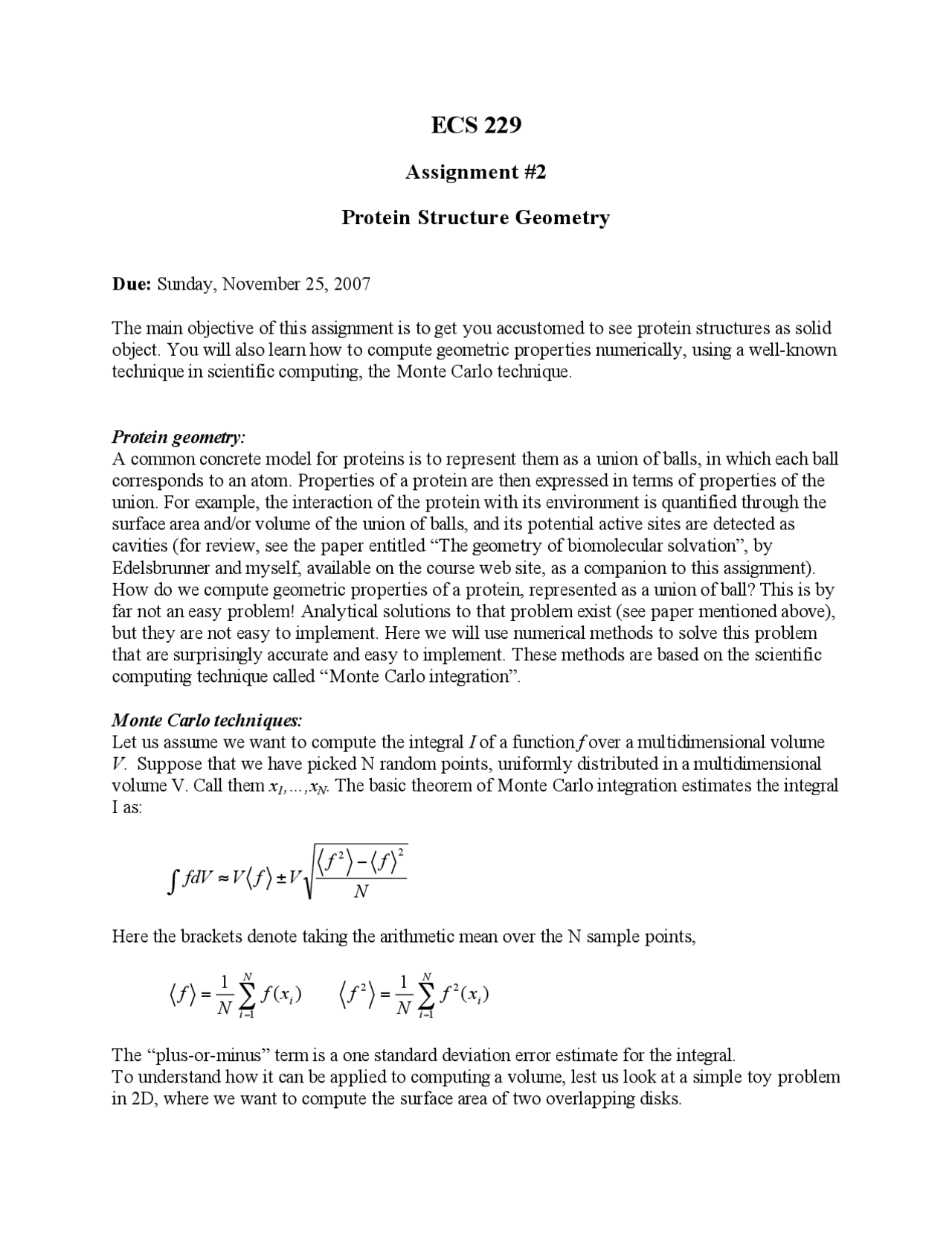 Protein Structure Geometry Assignment 2 Ecs 229 Docsity