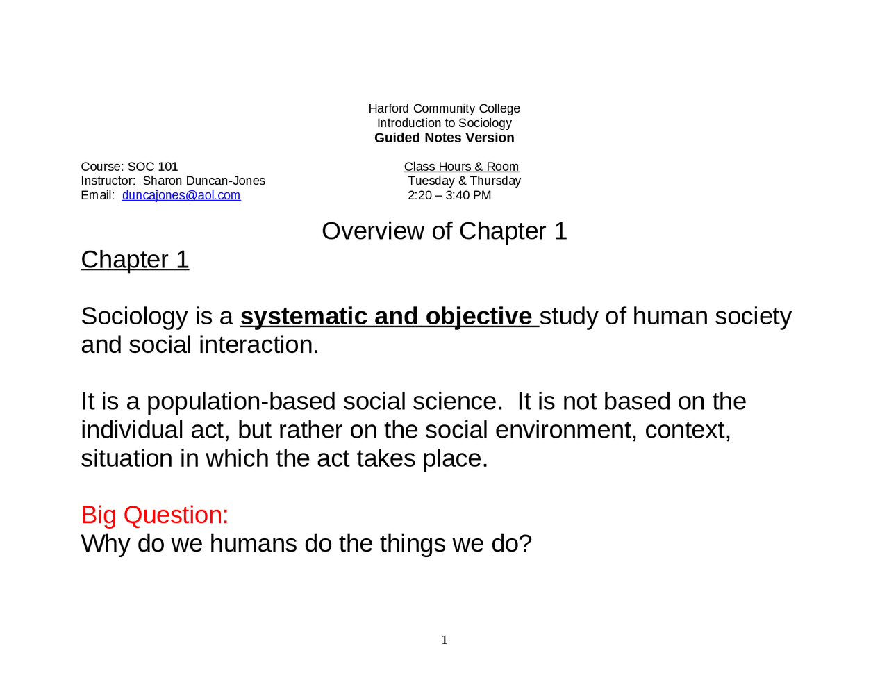 Introduction To Sociology Systematic And Objective Soc 101 Docsity