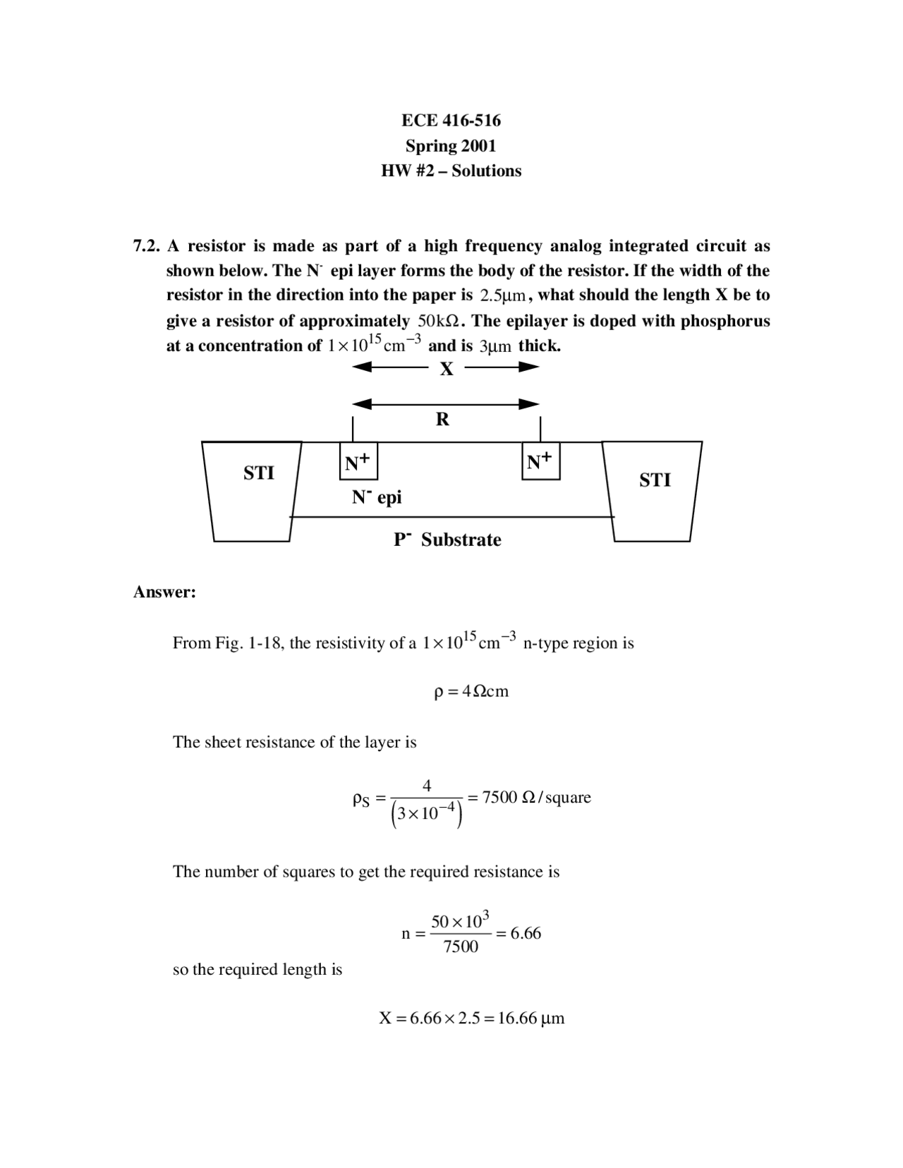 4 Problems On Ic Technologies With Solution Homework 2 Ece 416