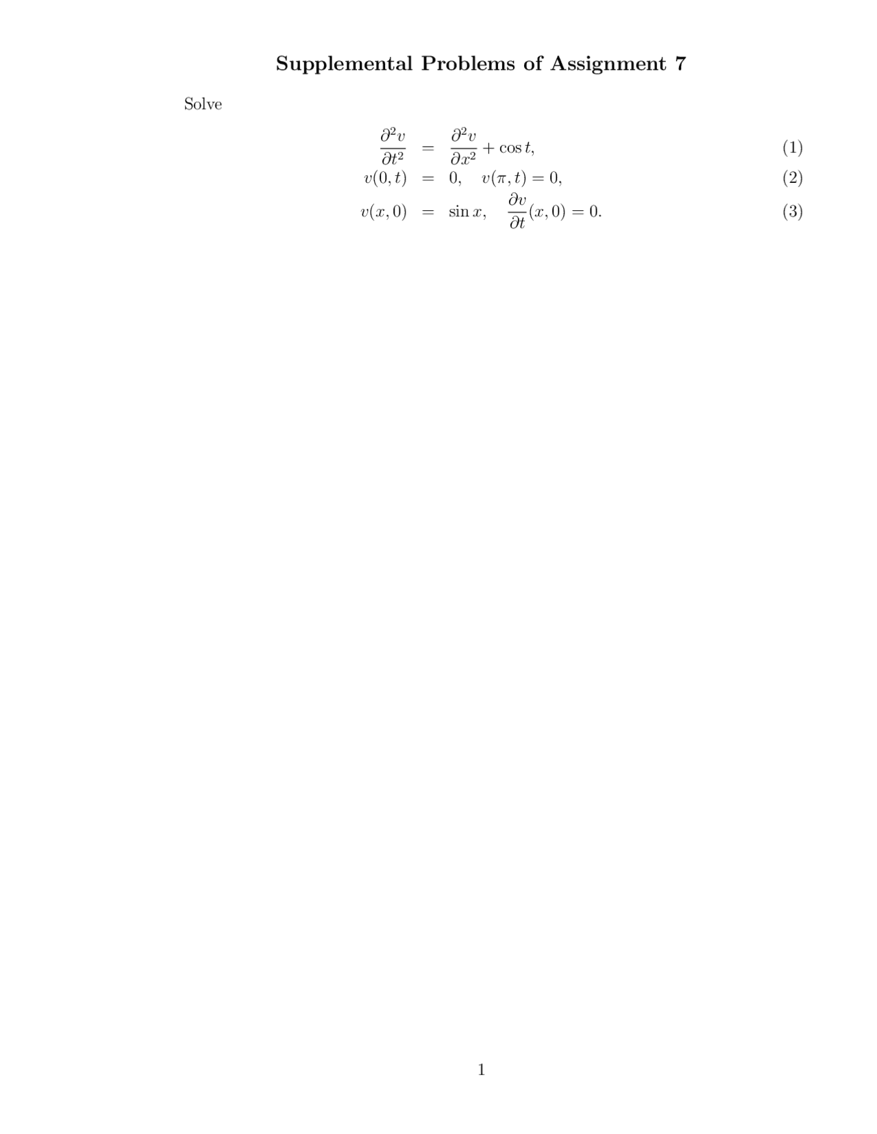 Supplemental Problems Of Assignment 7 Partial Differential Equations