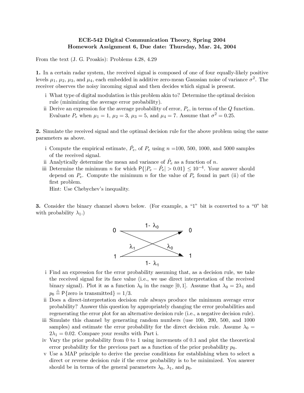 Digital Communication Theory Assignment 6 Ece 542 Docsity