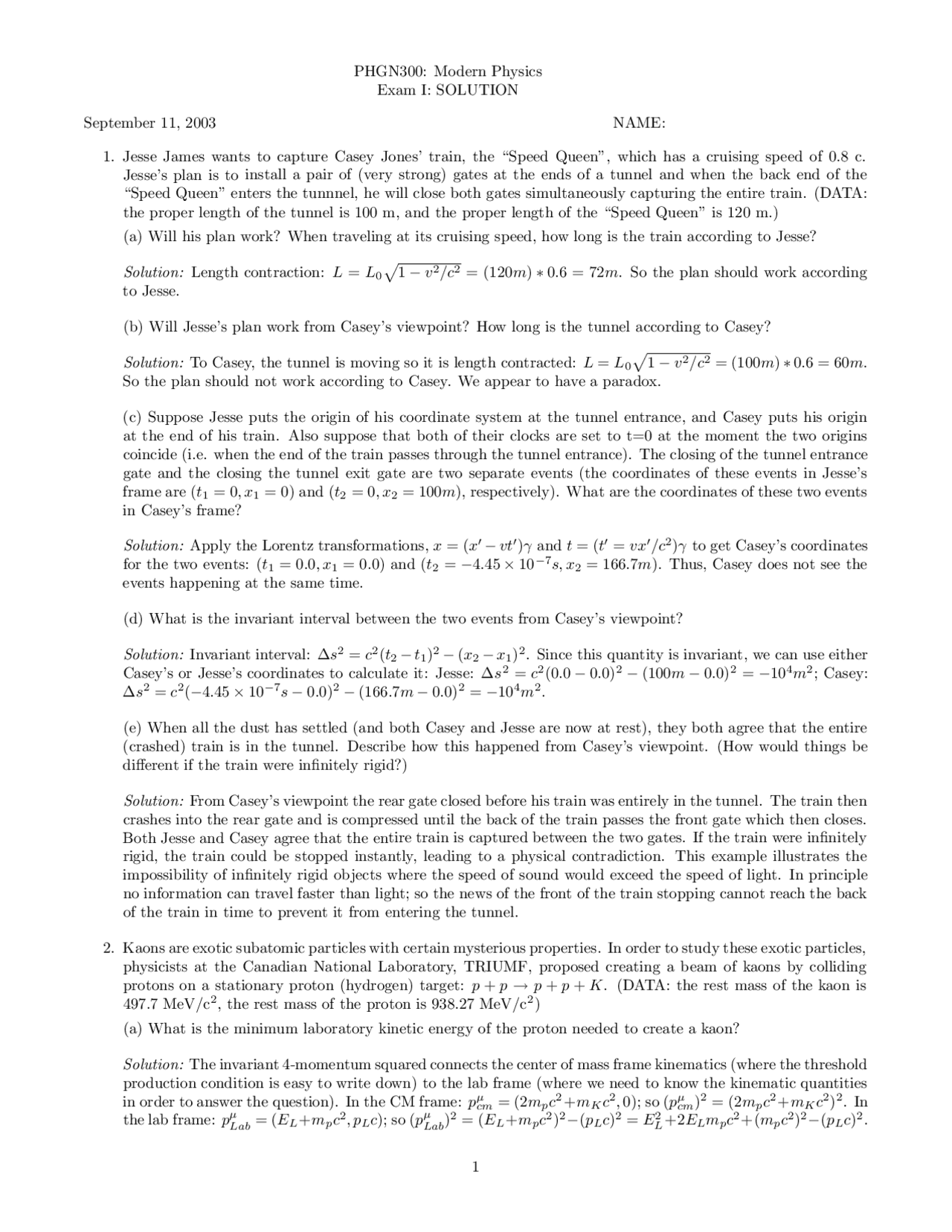 Exam 1 Solution For Modern Physics Phgn 300 Docsity