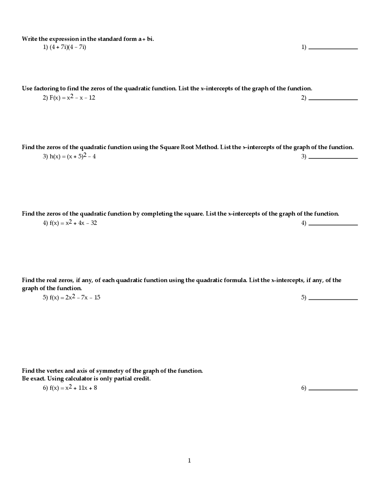 Exam 3 with Answers Key - MOUL College Algebra | MATH 1111 - Docsity