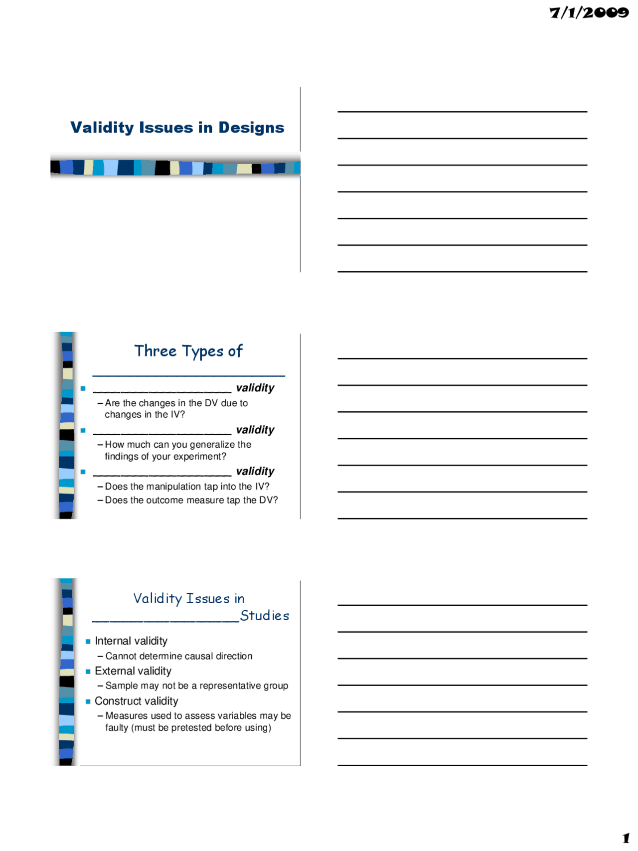 Three Types of Validity Issues in the Design | PSY 250 - Docsity