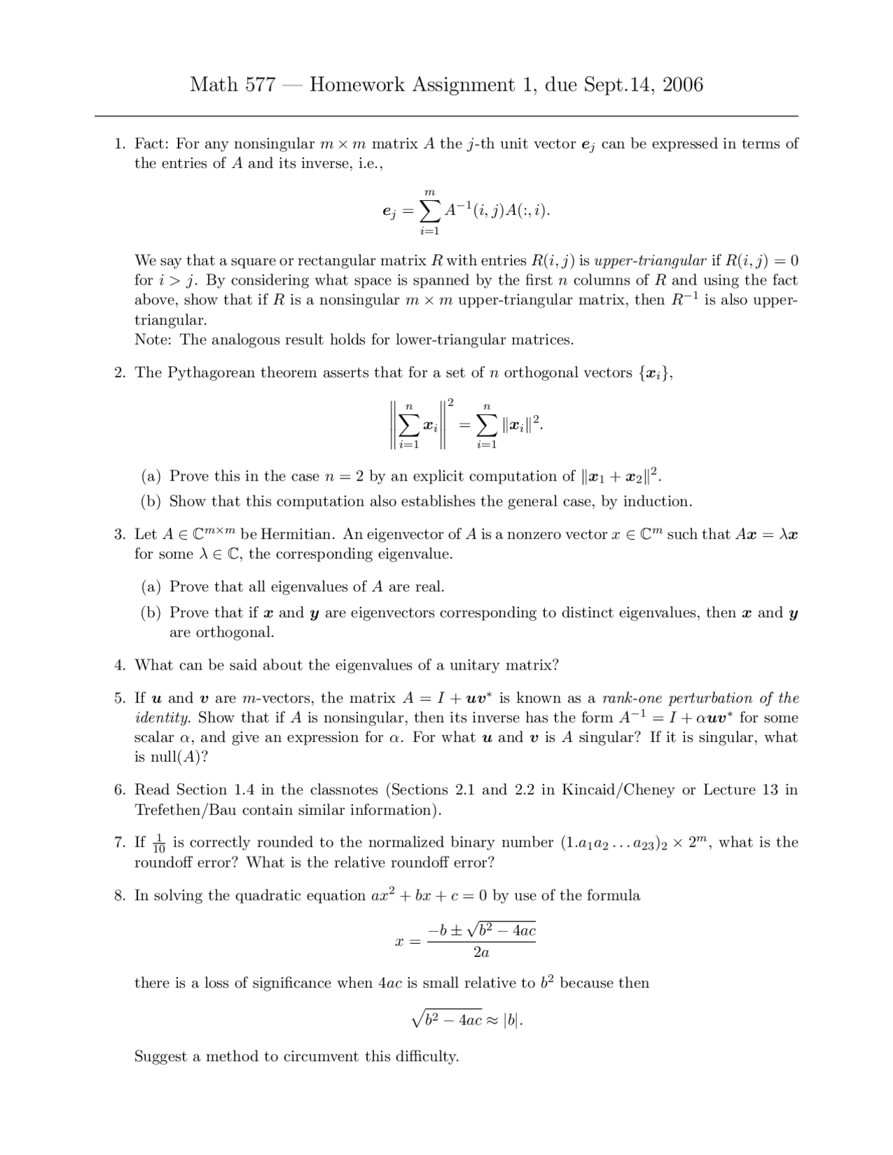 10 Questions On Computational Mathematics I Assignment 1 Math 577 Assignments Mathematics