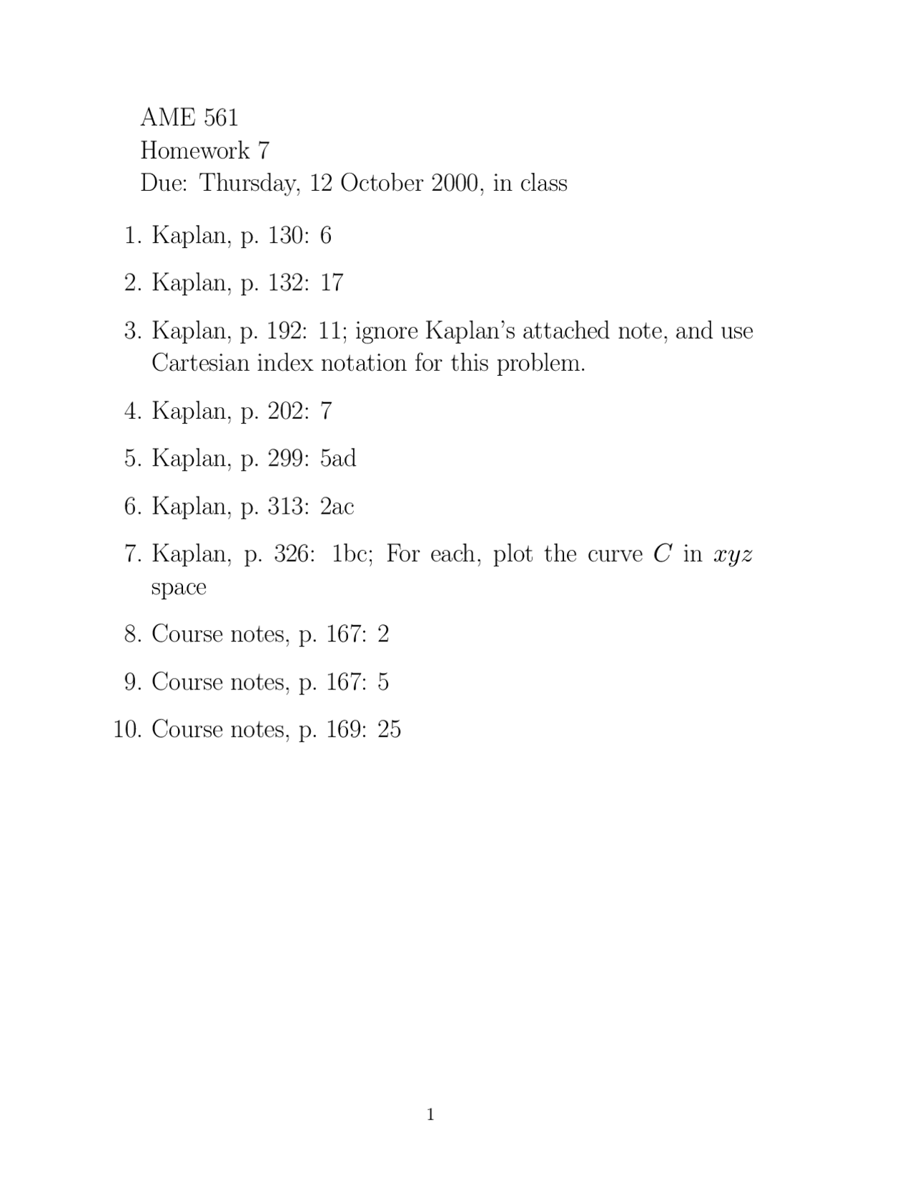 Homework 7 Mathematical Methods I Ame 60611 Docsity