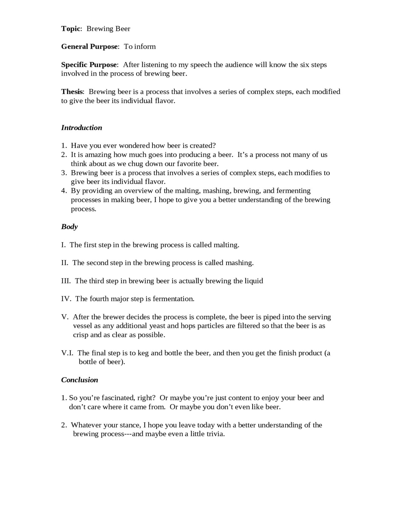 Brewing Beer - Laboratory Preparation | HCOM 100 - Docsity