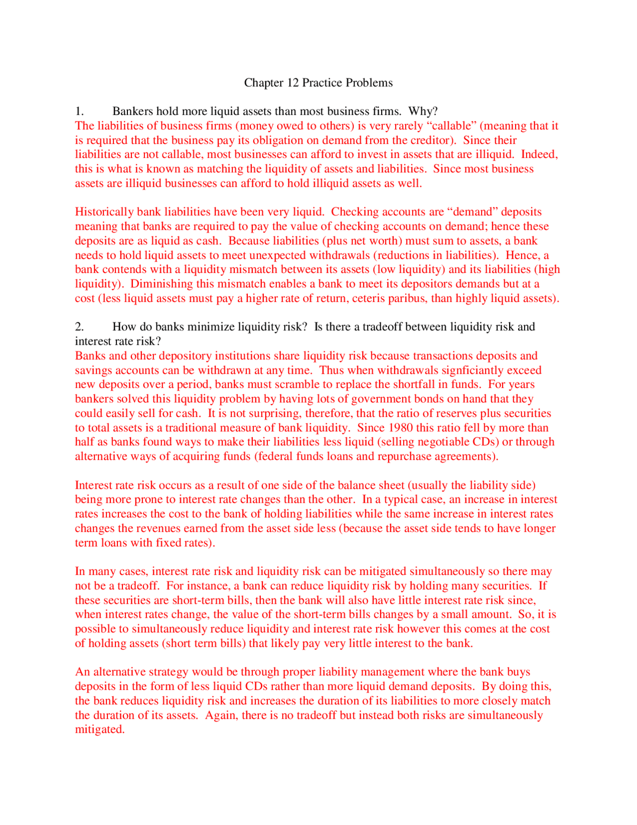 Solved Practice Problems Money And Banking Econ 311 Docsity