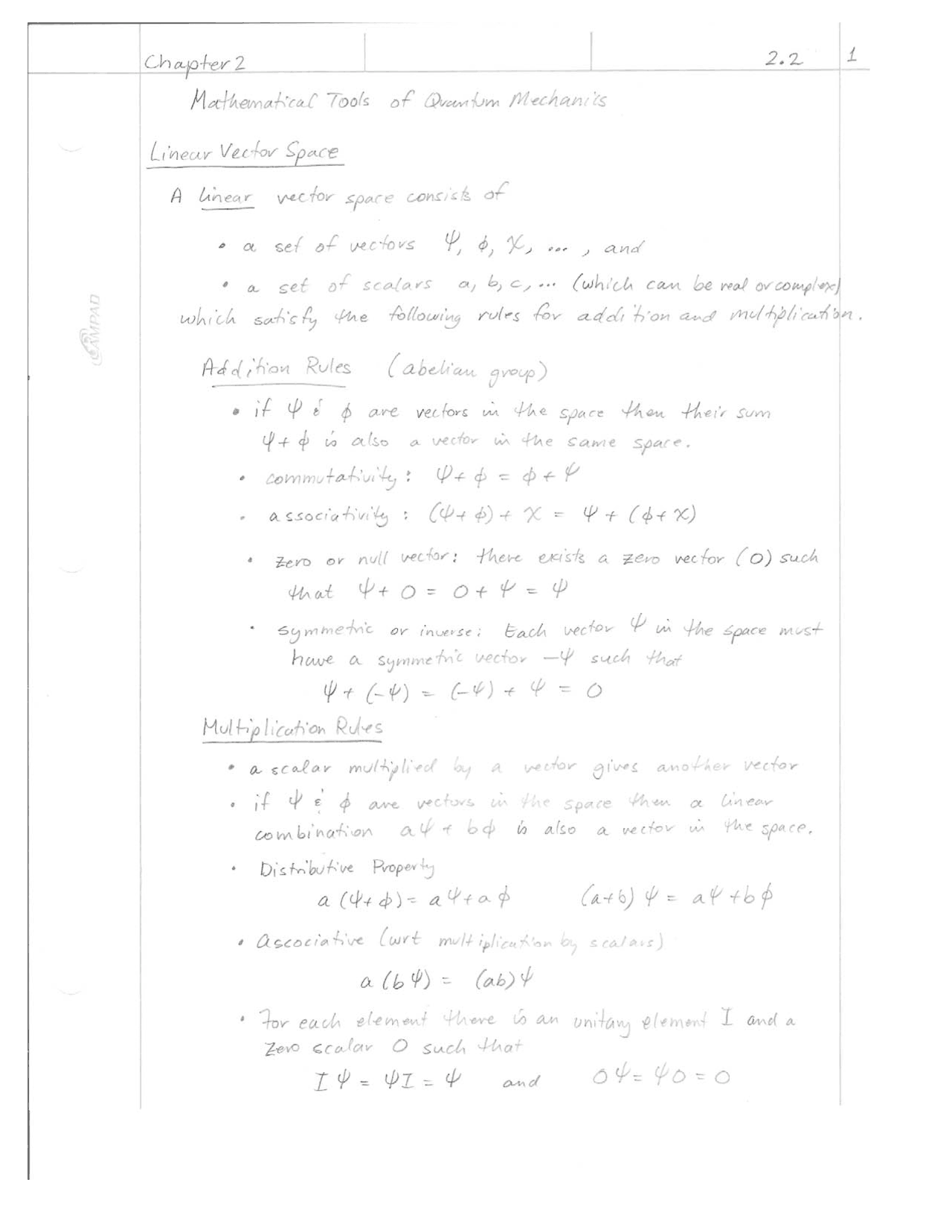 Mathematical Tools of Quantum Mechanics - Handwritten Notes | PHYS 480 ...