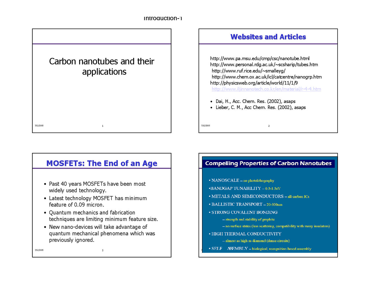 Carbon Nanotubes And Their Applications Lecture Slides Ee 530 Docsity